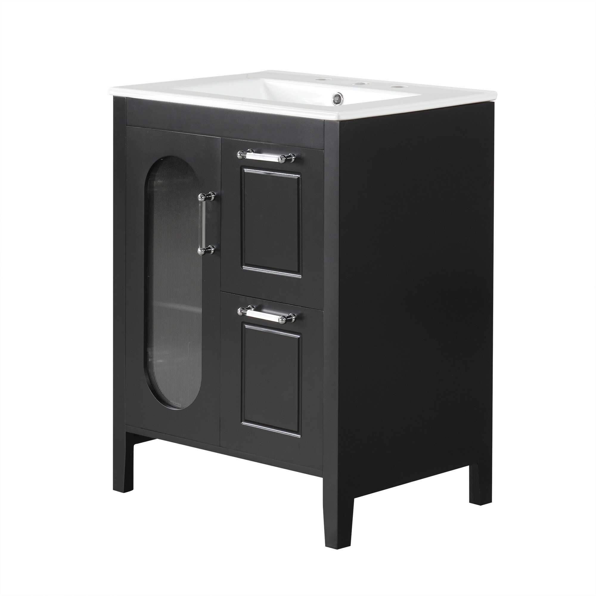 Dimakai 24 Inch Black Bathroom Vanity with Sink Two Drawers and Door ...
