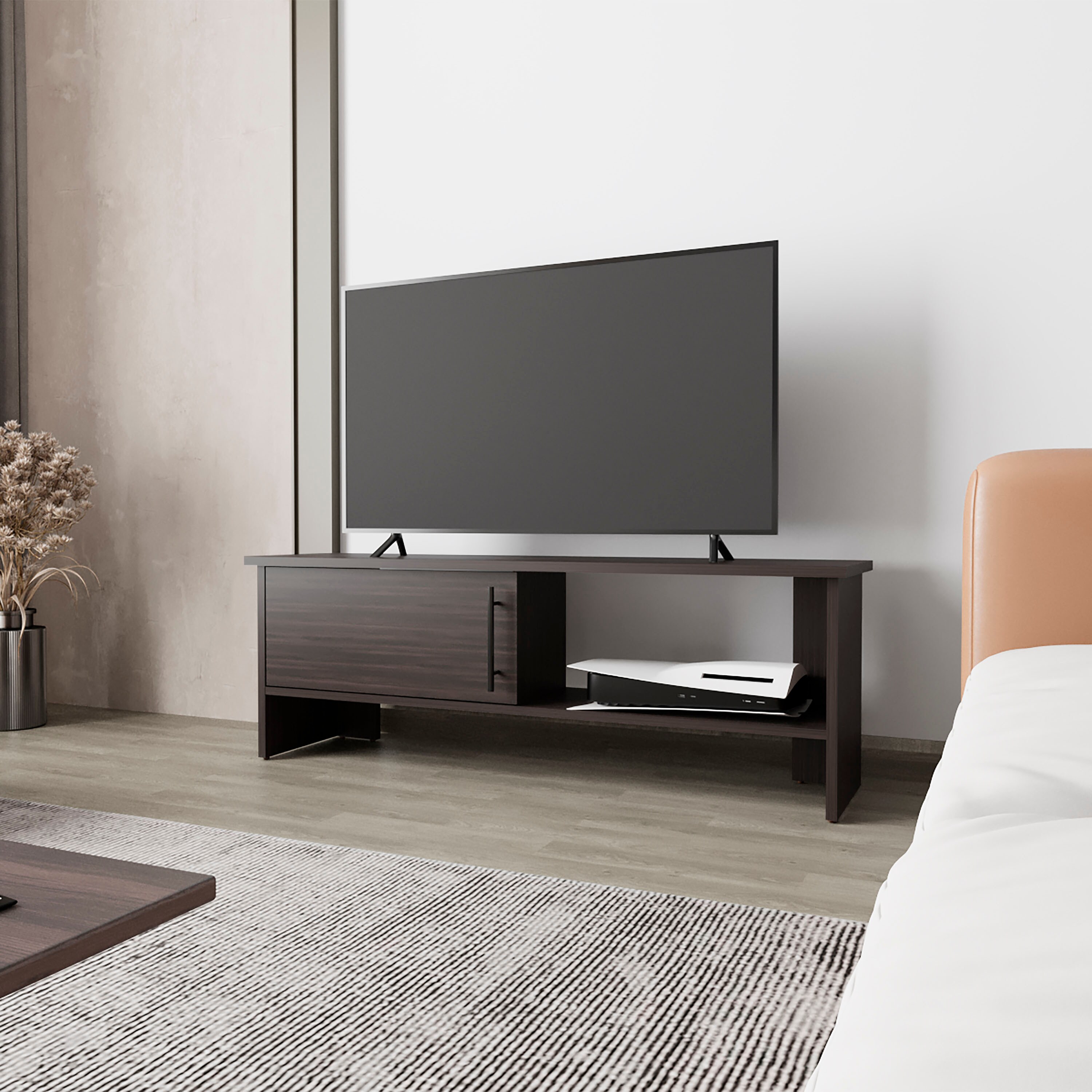 LOVMOR Rock Point Entertainment Center with a Door and Open Storage ...