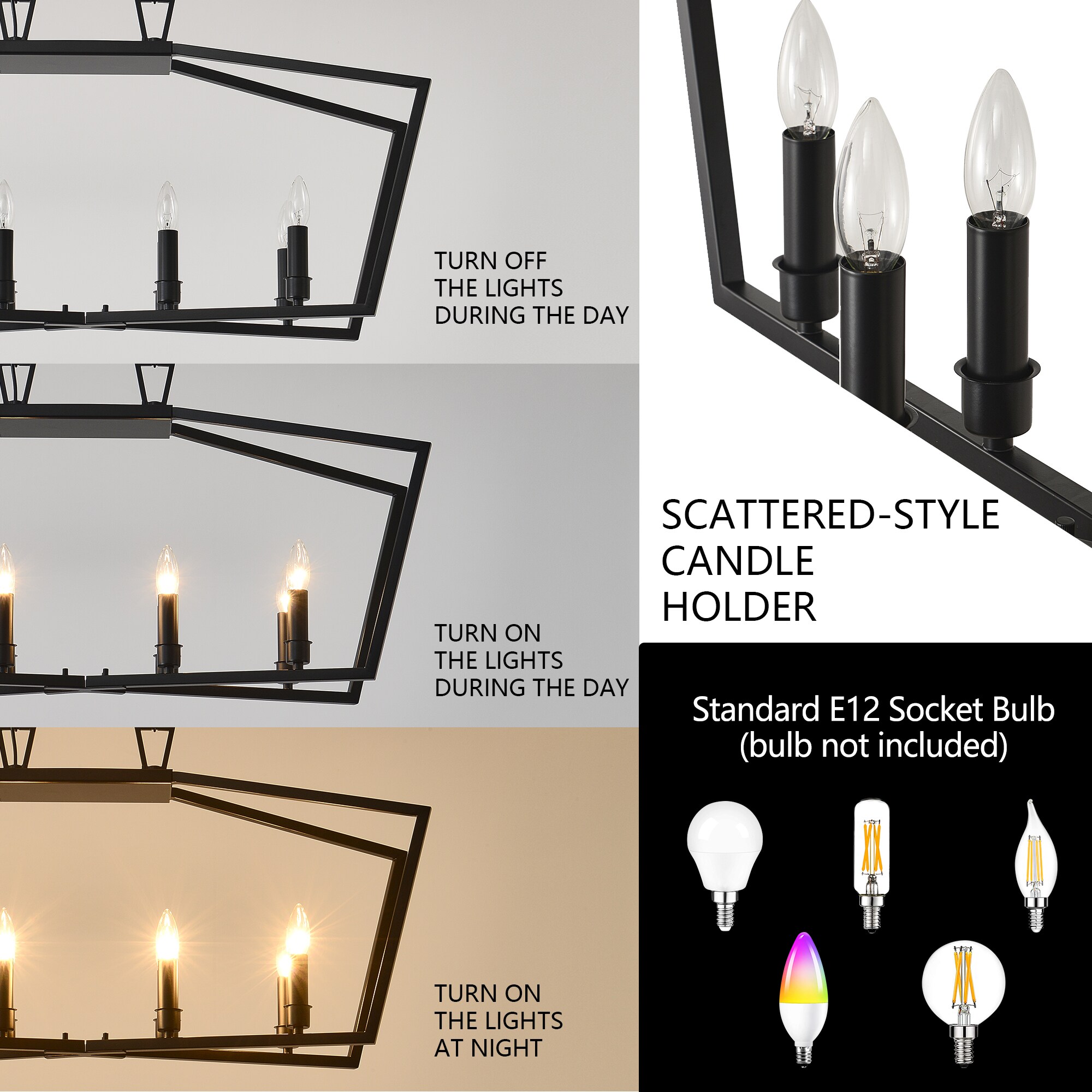 TEINIE 12-Light Black Geometric Linear Chandelier Industrial ...