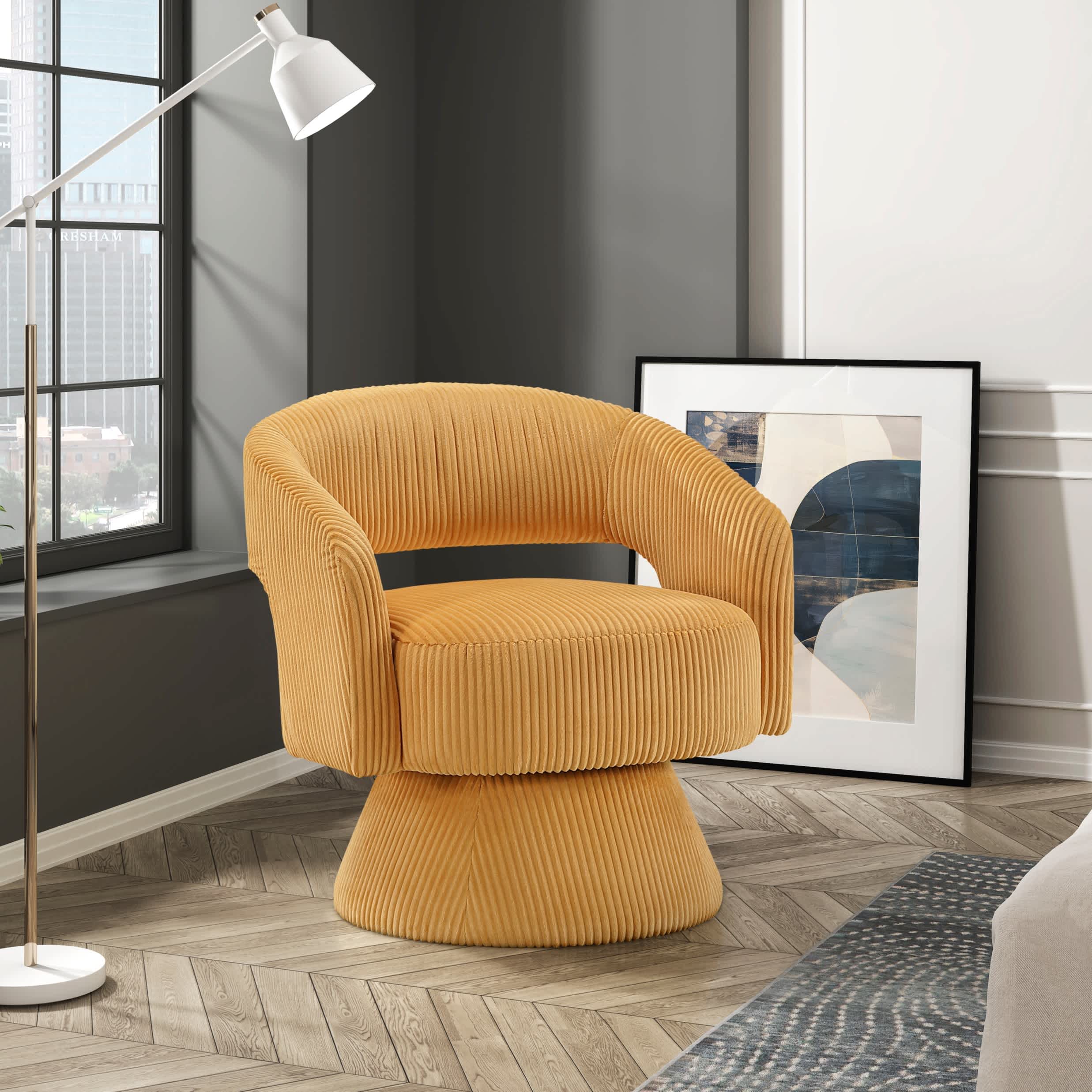 Etokfoks Modern Yellow Corduroy Swivel Accent Chair Plush Upholstery ...