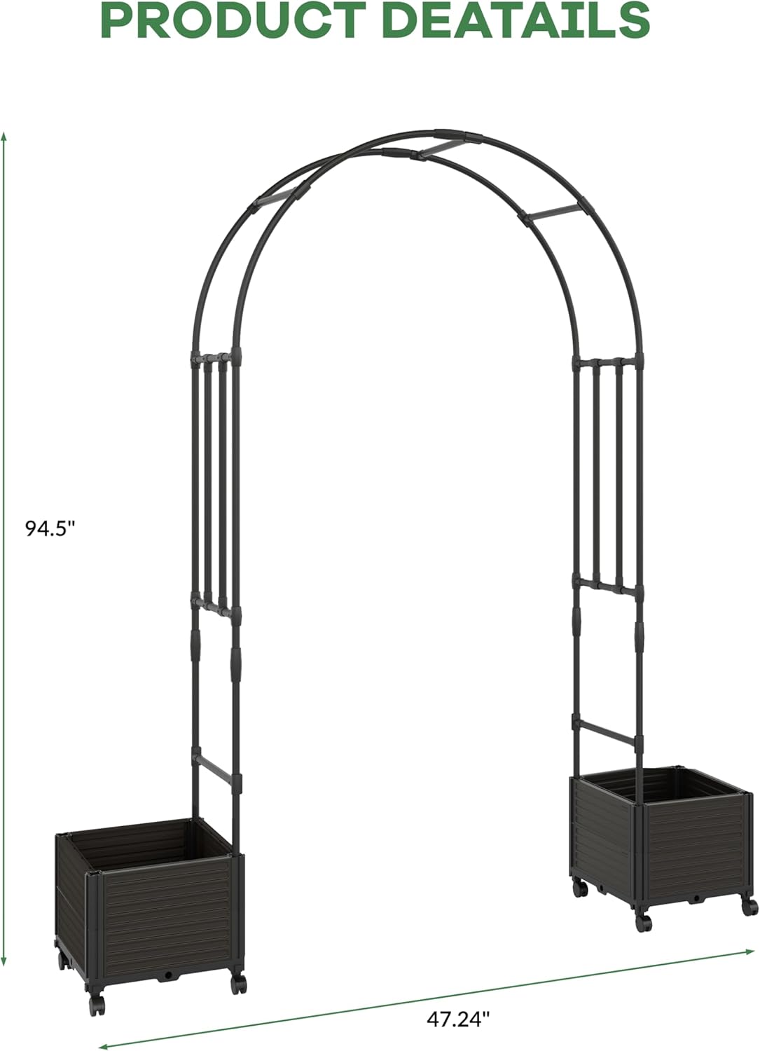 Qeetex Garden Arch Trellis with Planter Box Heavy Duty Metal Arbor for ...