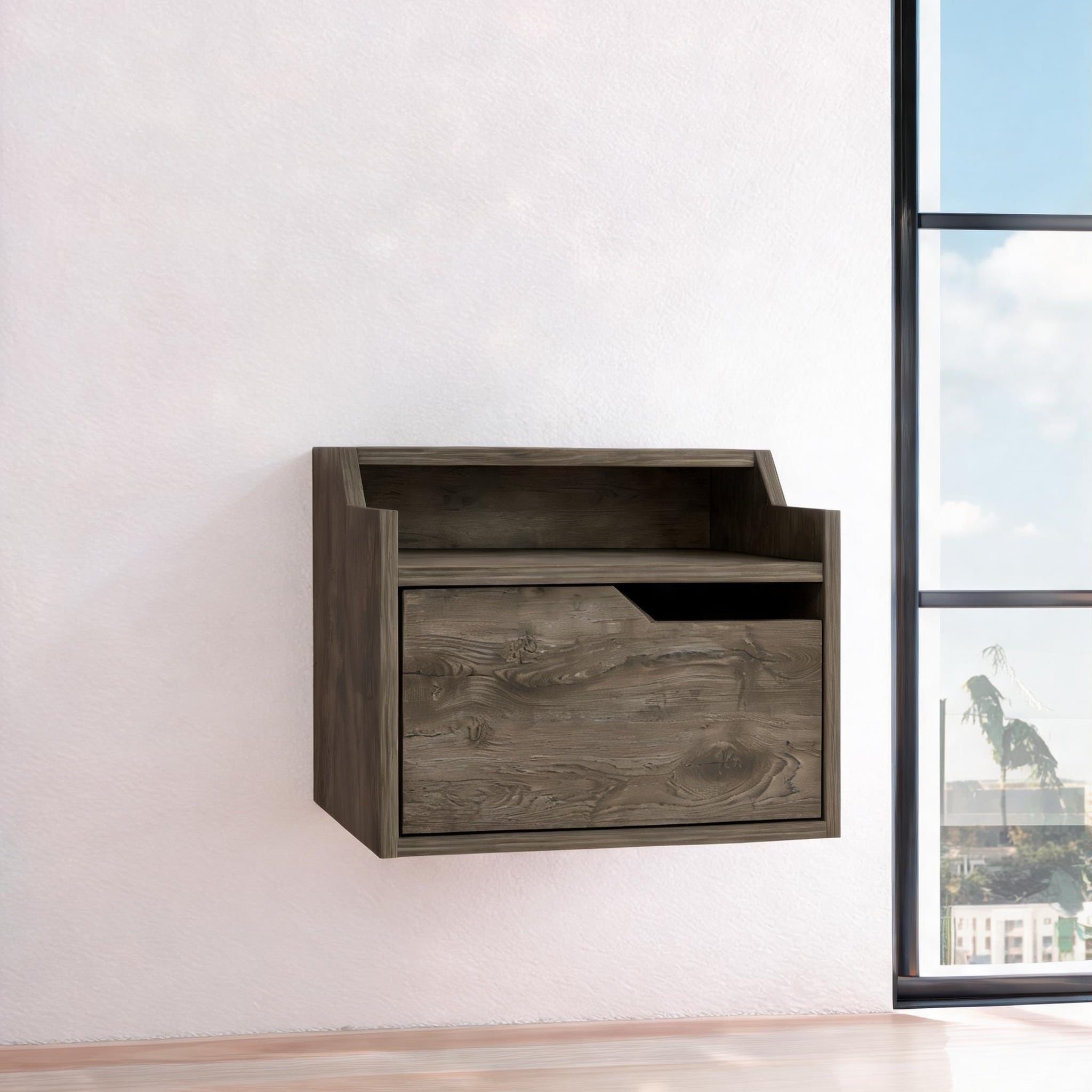 Watnature Bedroom Floating Nightstand Dual-Shelf Storage Compact Warm ...