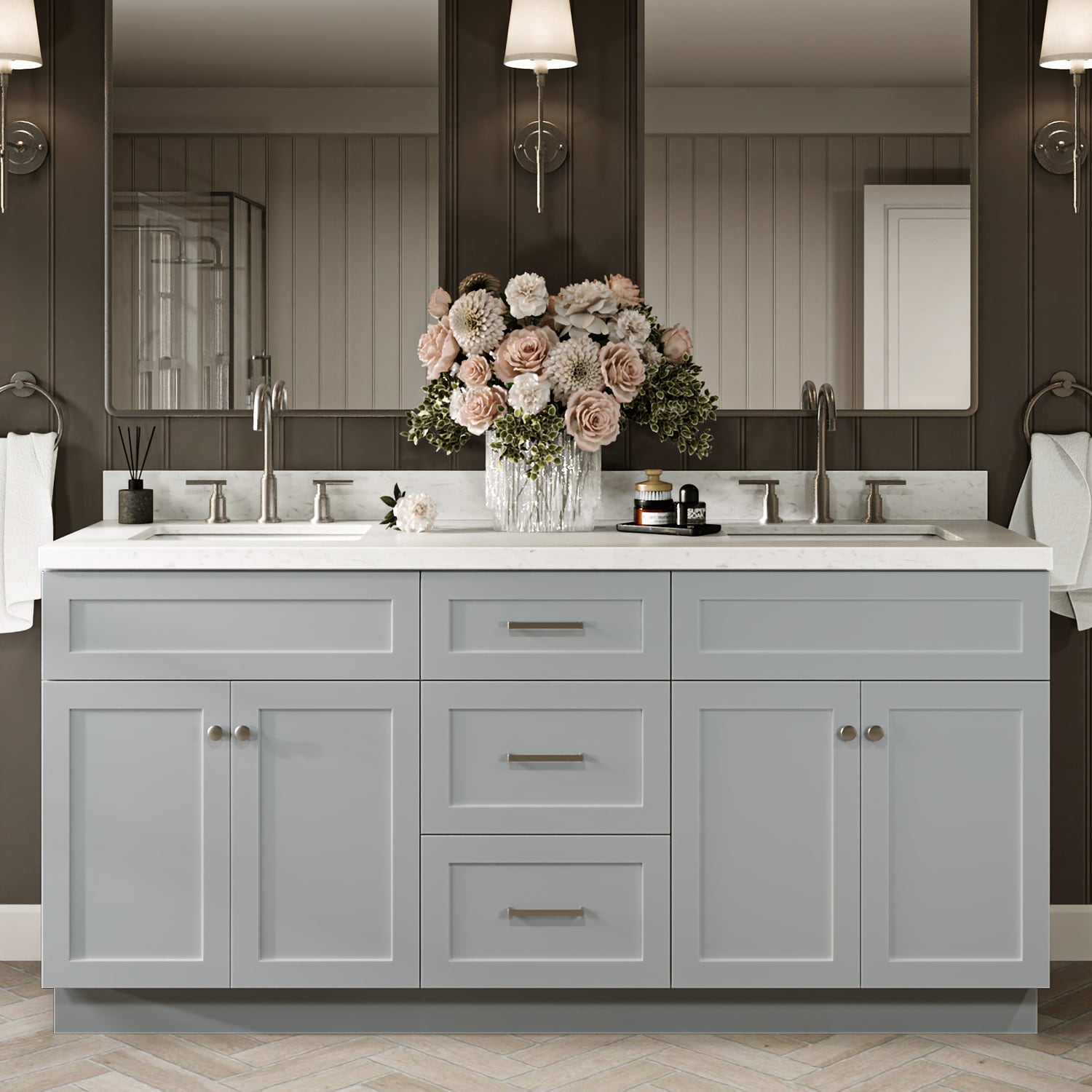 ARIEL Hamlet 72-in Gray Undermount Double Sink Bathroom Vanity with ...