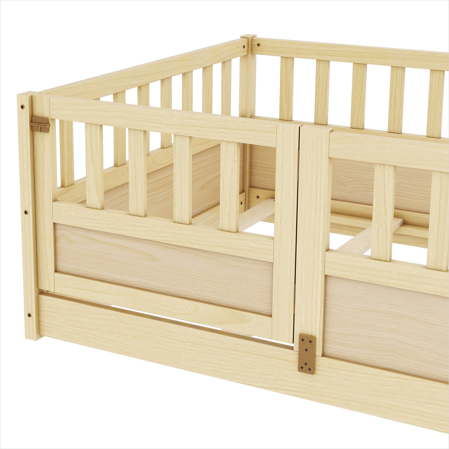 SunJet Twin floor bed for kids room warm natural pine high security ...