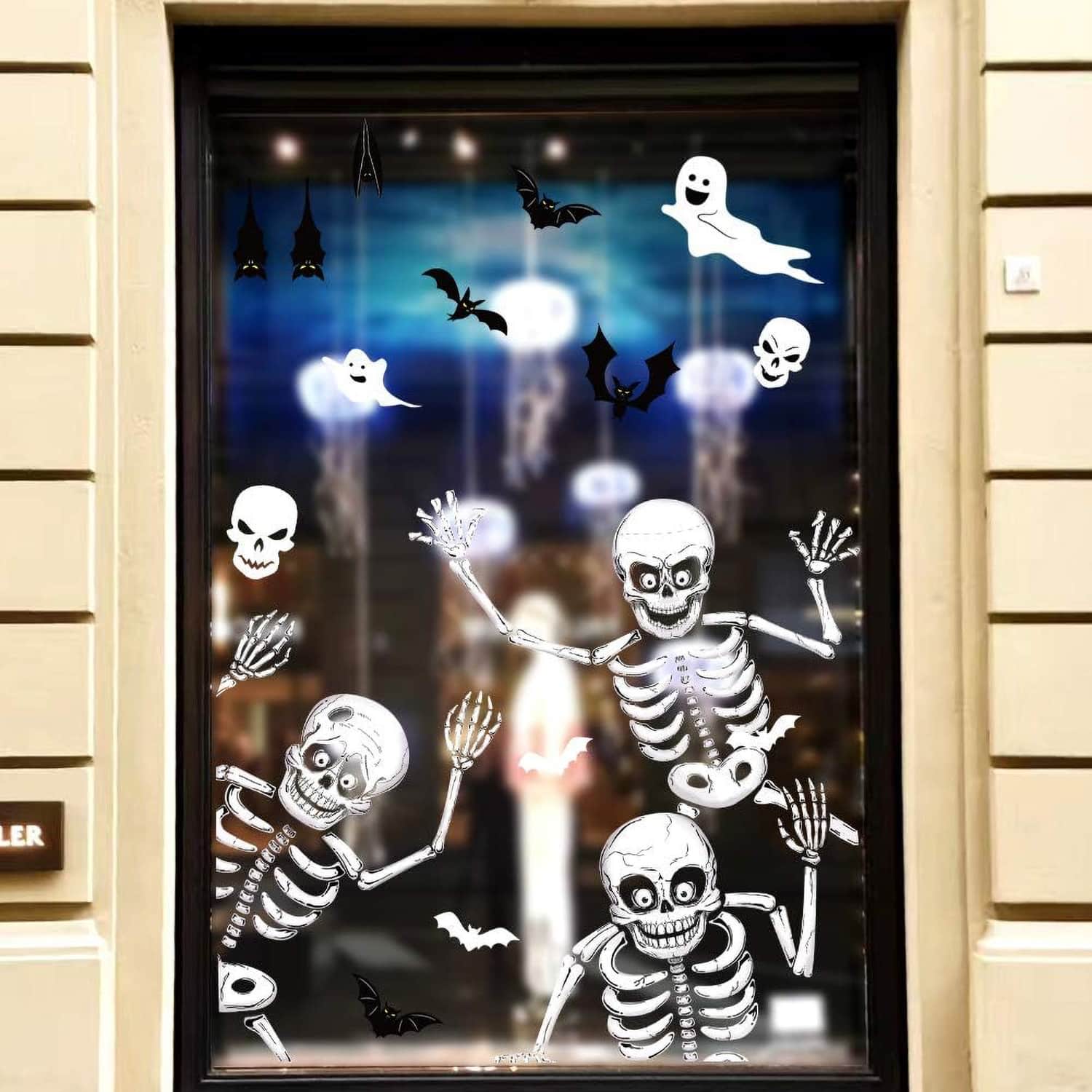 Etokfoks Halloween Window Clings Skeleton Decor for Glass Double Side ...