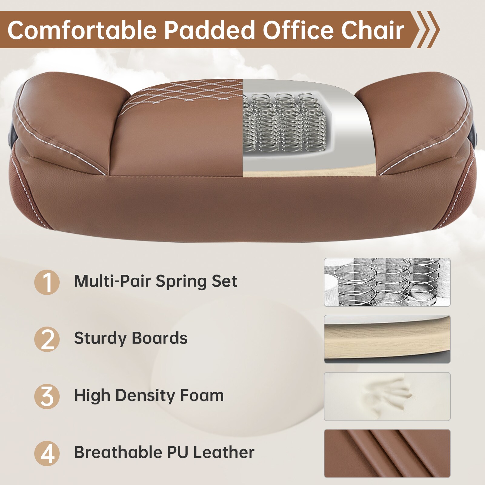 LUXEYARD Leather Office Ergonomic Home Office Desk Chair Back Support ...