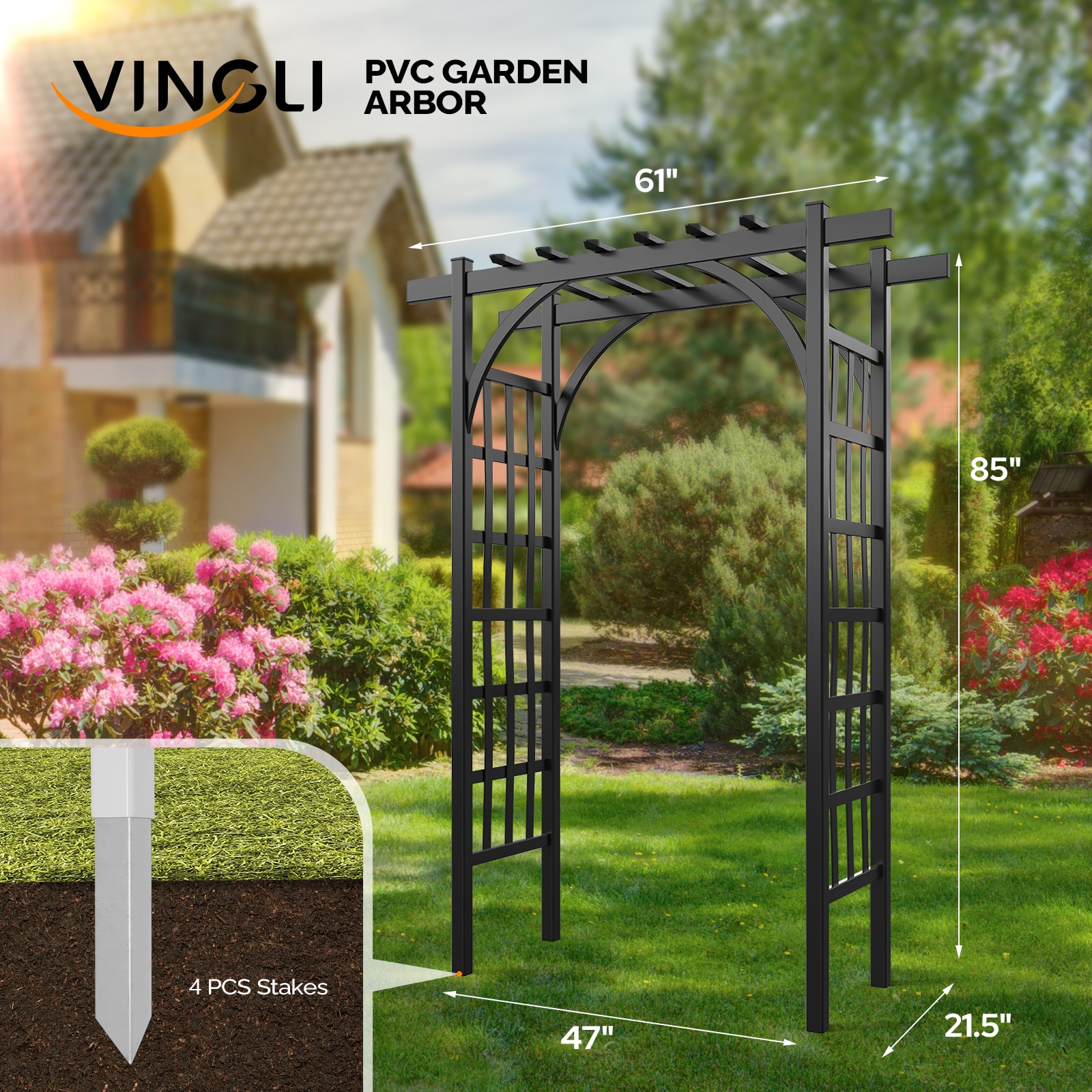 VINGLI Black PVC Garden Arbor for Wedding Ceremony Party/Garden Trellis ...