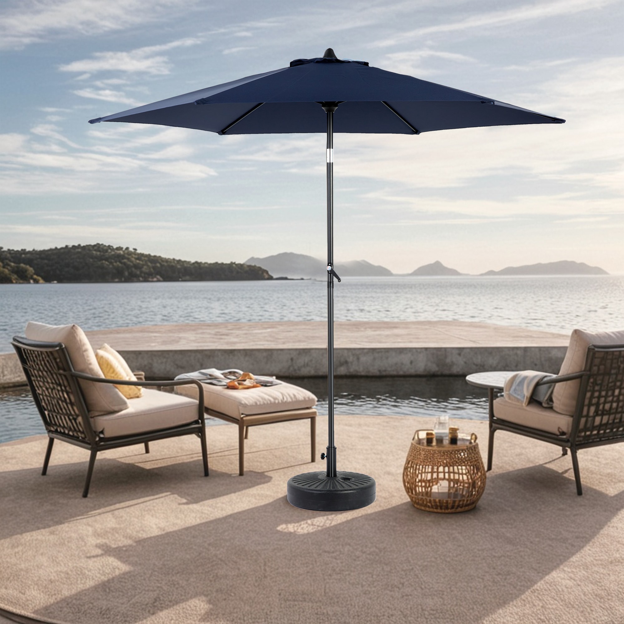 Rbied 8.2-ft Steel Blue Push-button Tilt Half-round Patio Umbrella in ...