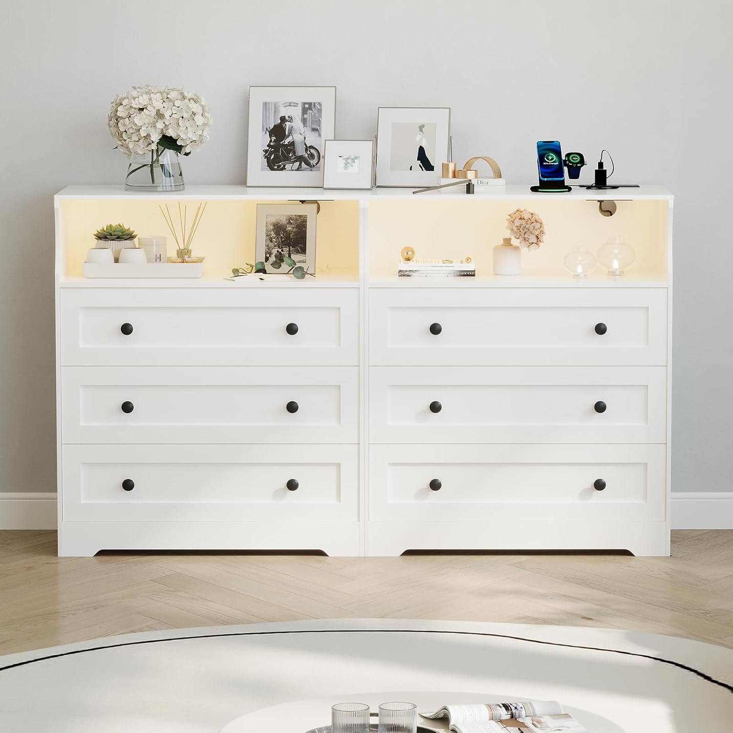 Garvee 3 Drawer Wooden Nightstand for Bedside with LED Lights ...