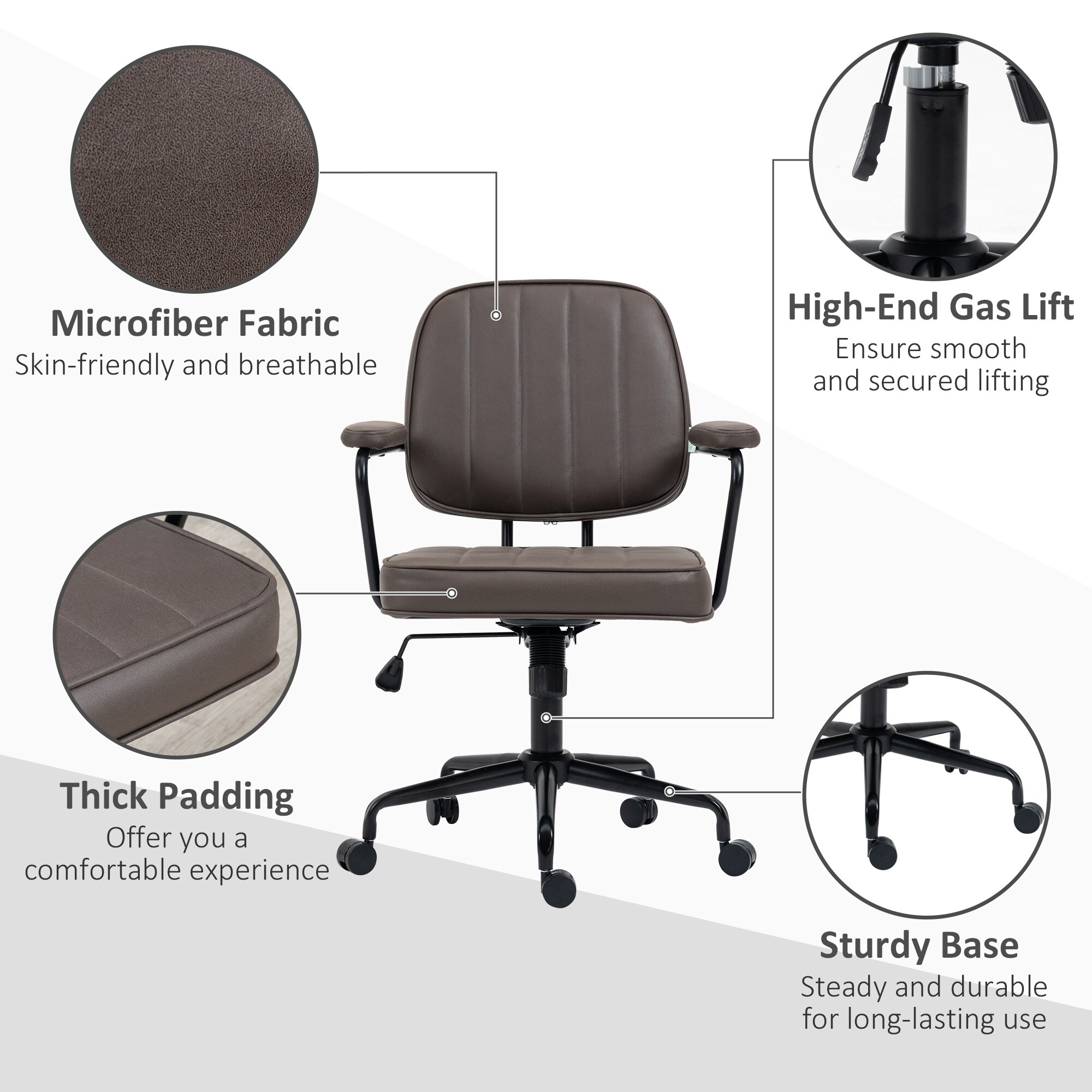 Vinsetto Home Office Chair Microfiber Computer Desk Chair with Swivel ...