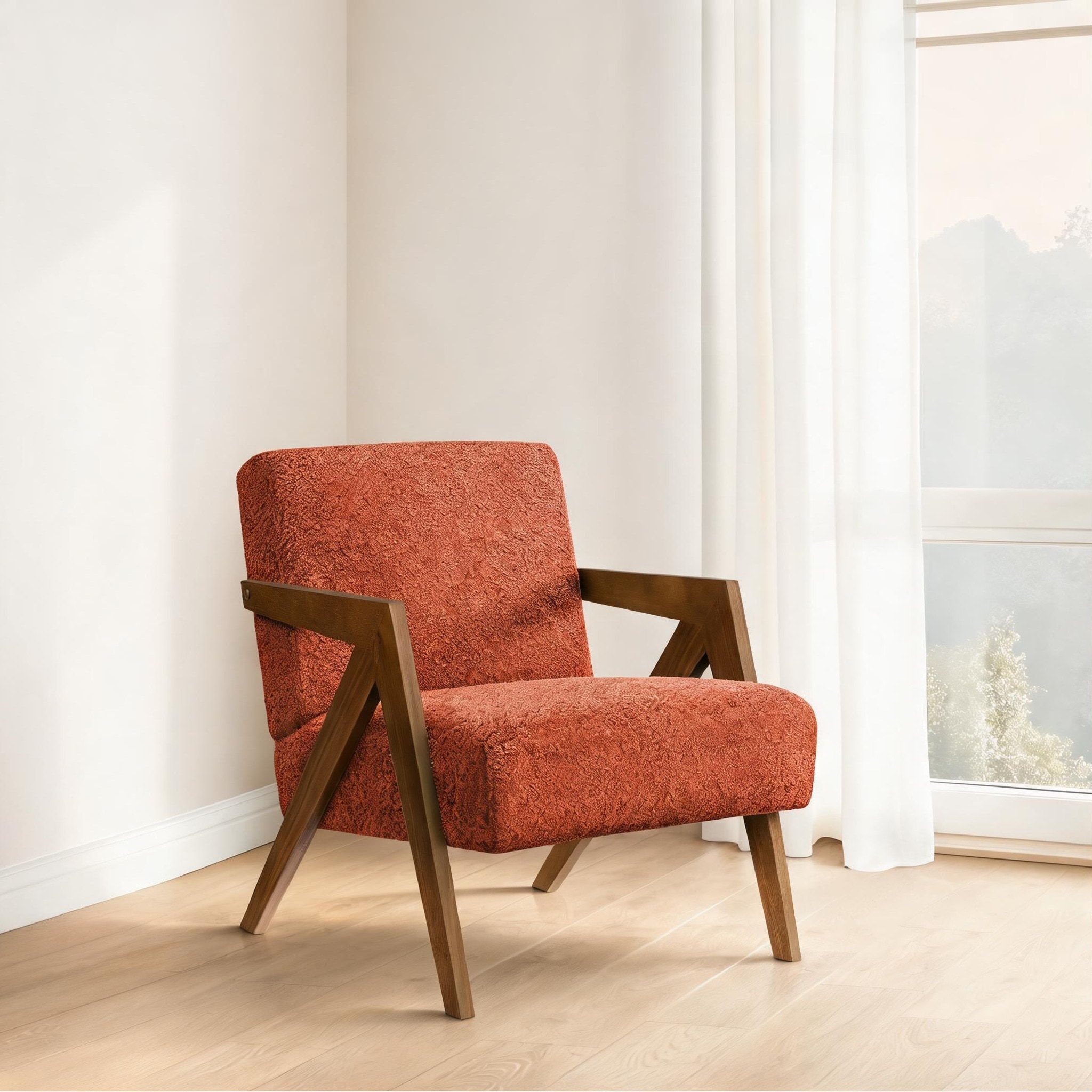 Watnature Upholstered Polyester Accent Chair Rich Red Mid-Century ...