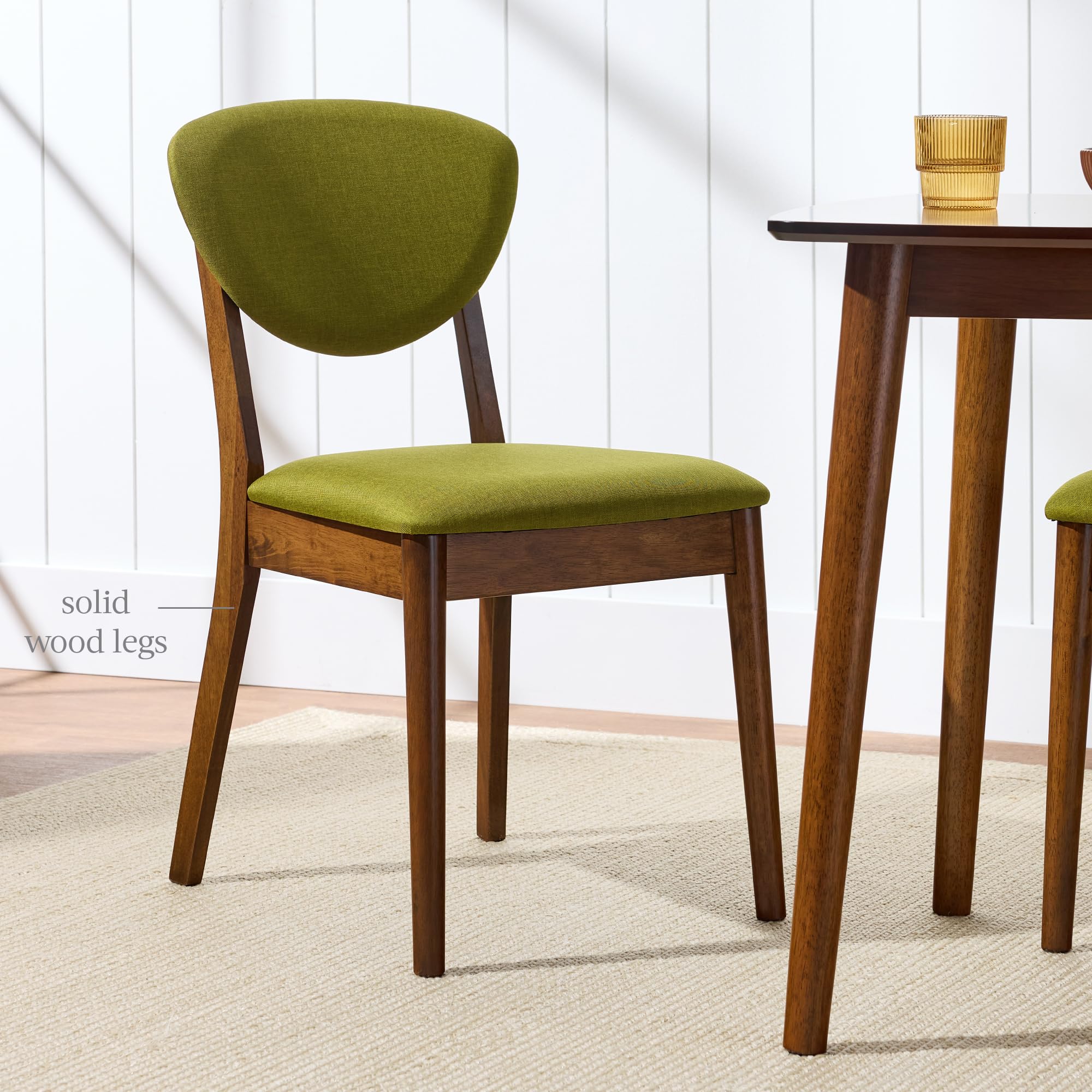 OMOMMD Walnut Olive Mid-century Modern Upholstered Wood Dining Chairs ...