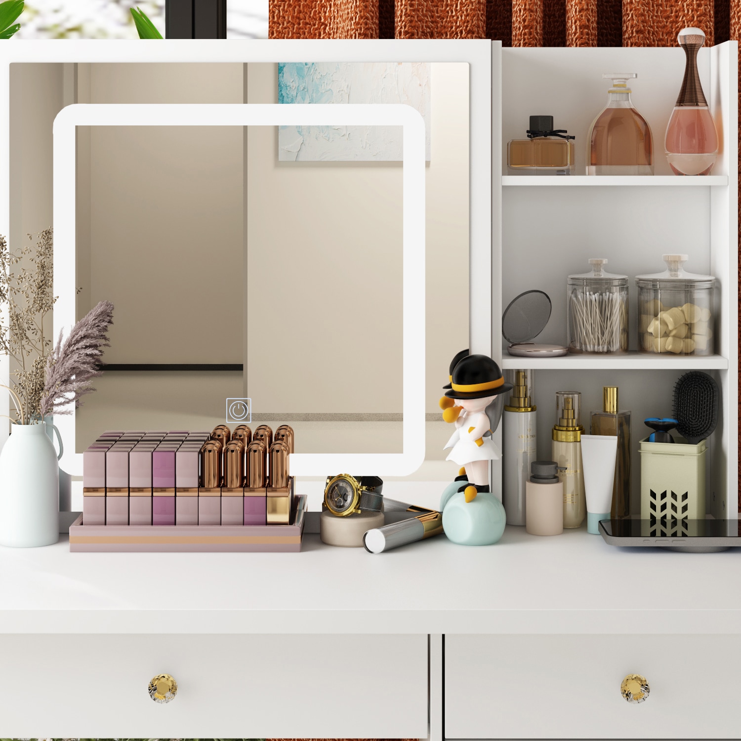 FUFU&GAGA Contemporary White Makeup Vanity with 5 Drawers FUFU&GAGA Contemporary White Makeup Vanity with 5 Drawers