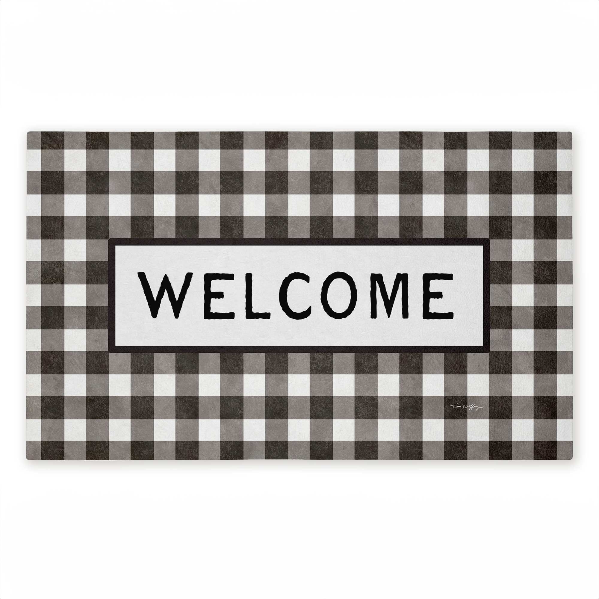Stupell Industries Black Checkered Gingham Welcome Printed Outdoor Door ...