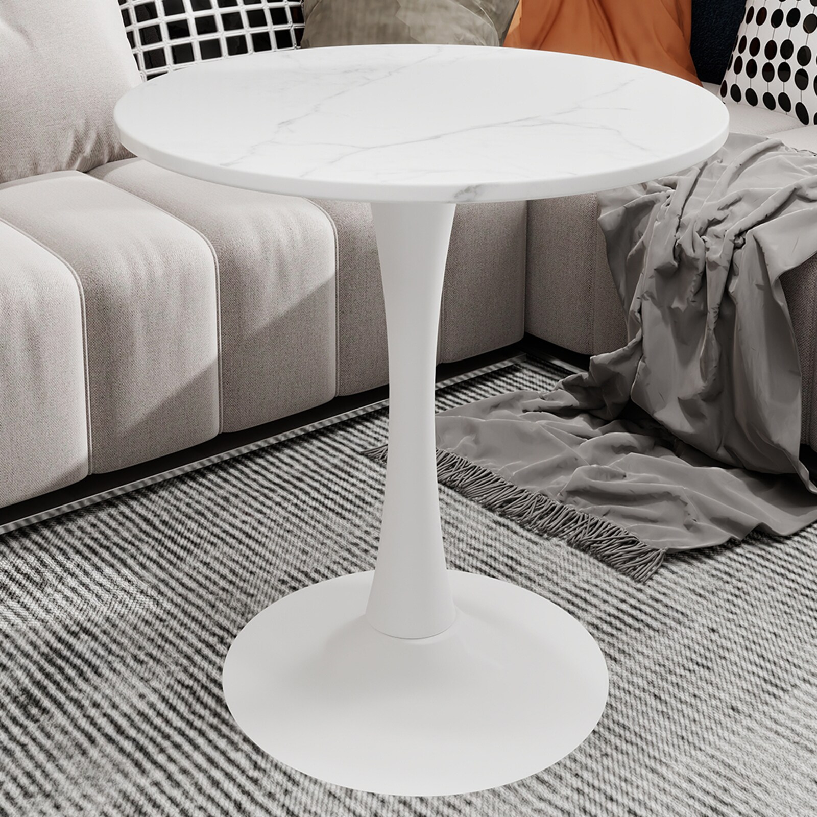 LOVMOR 27.6-inch white coffee table mid-century modern style dining ...