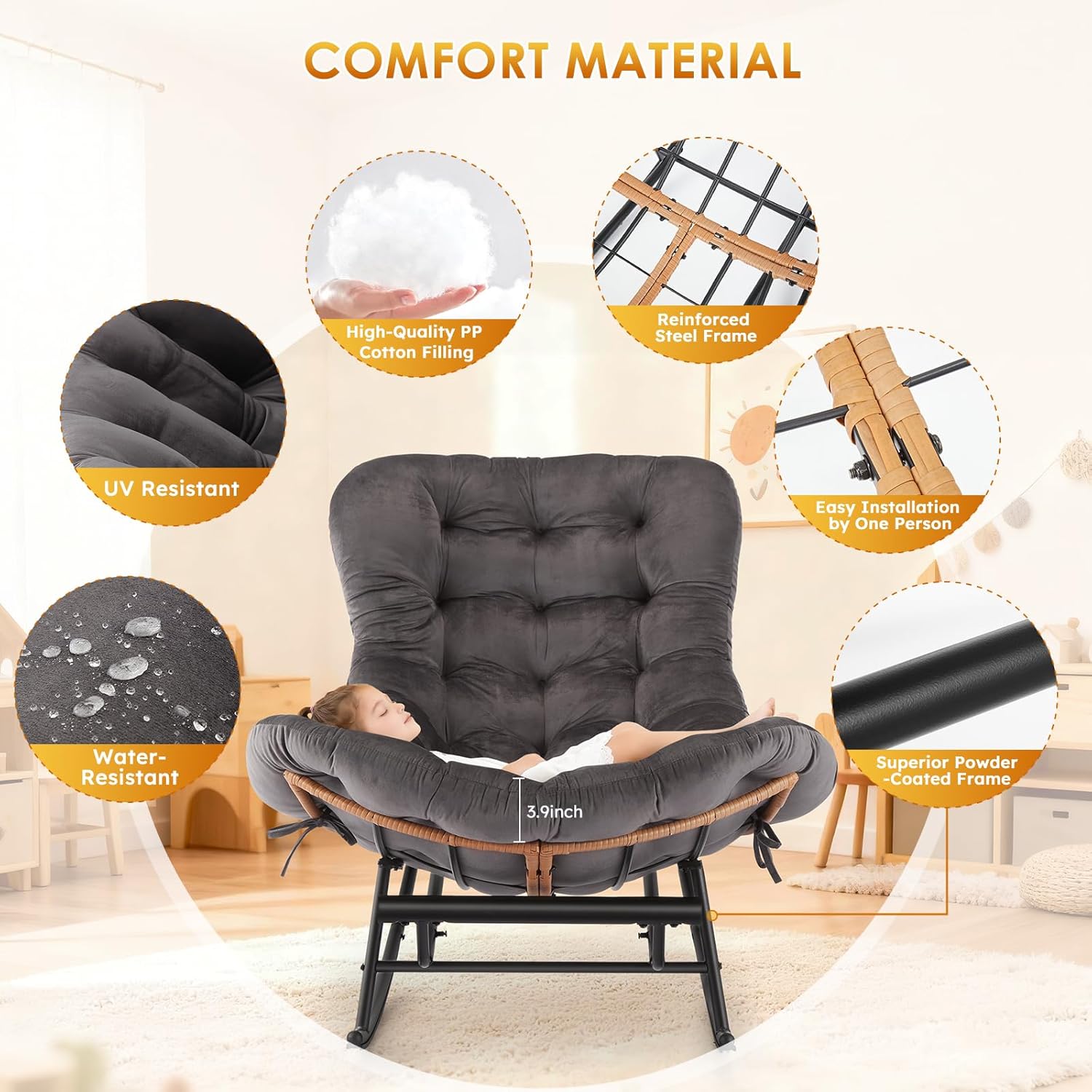 Garvee 2Pcs Papasan Rocking Chair with Foot Rest Oversized Papasan ...