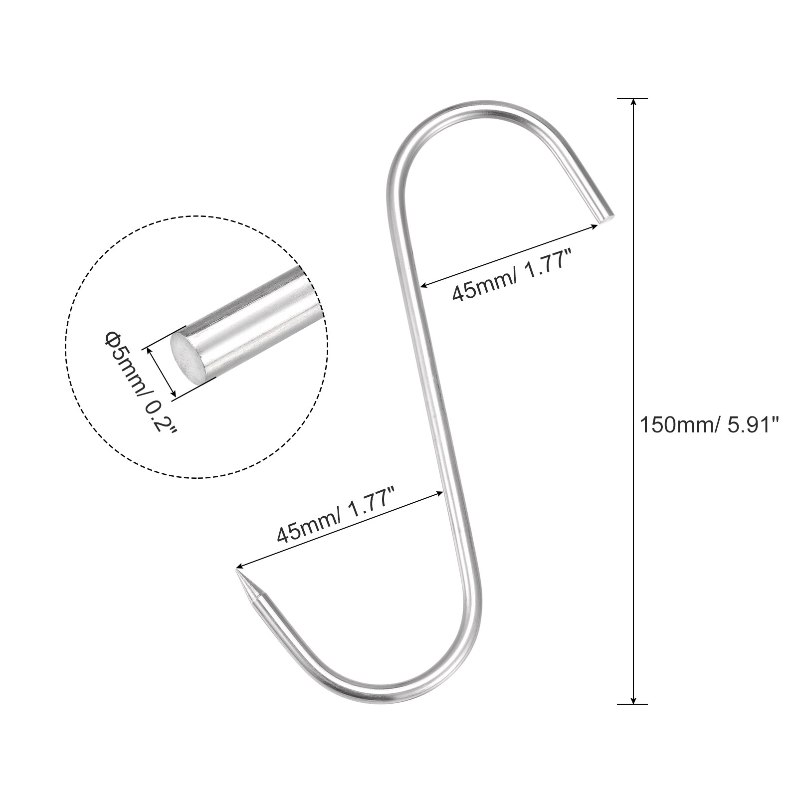 Unique Bargains 5.91Inch Meat Hooks 0.2Inch Thick Stainless Steel ...