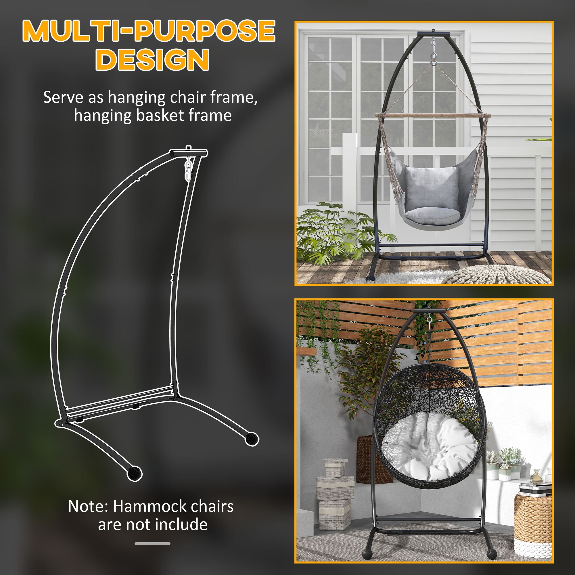 Miki Shinly Outdoor Patio Hammock Rope Hammock chair with Stand in the ...