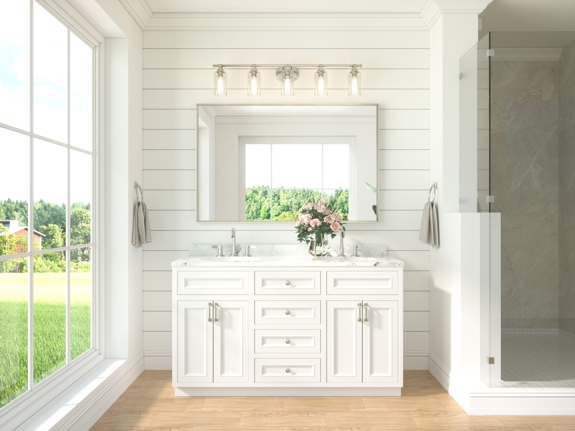TETOTE 55x36 Inch Brushed Nickel Rectangle Beveled Framed Bathroom ...