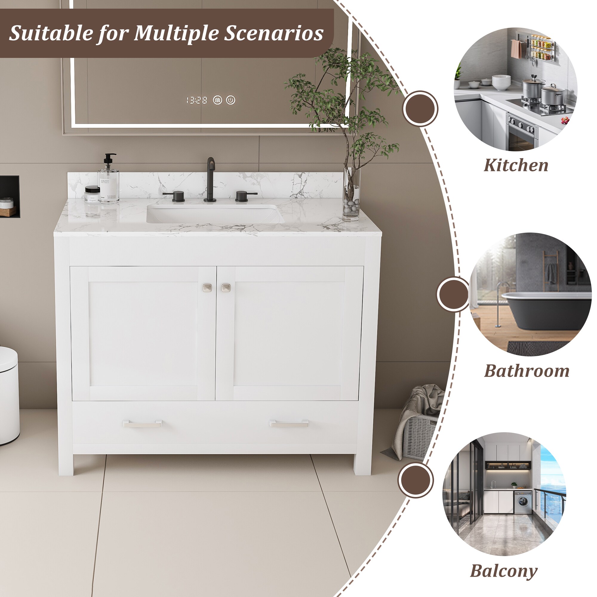 LUXEYARD Modern 43in Bathroom Vanity with Artificial marble Carrara ...