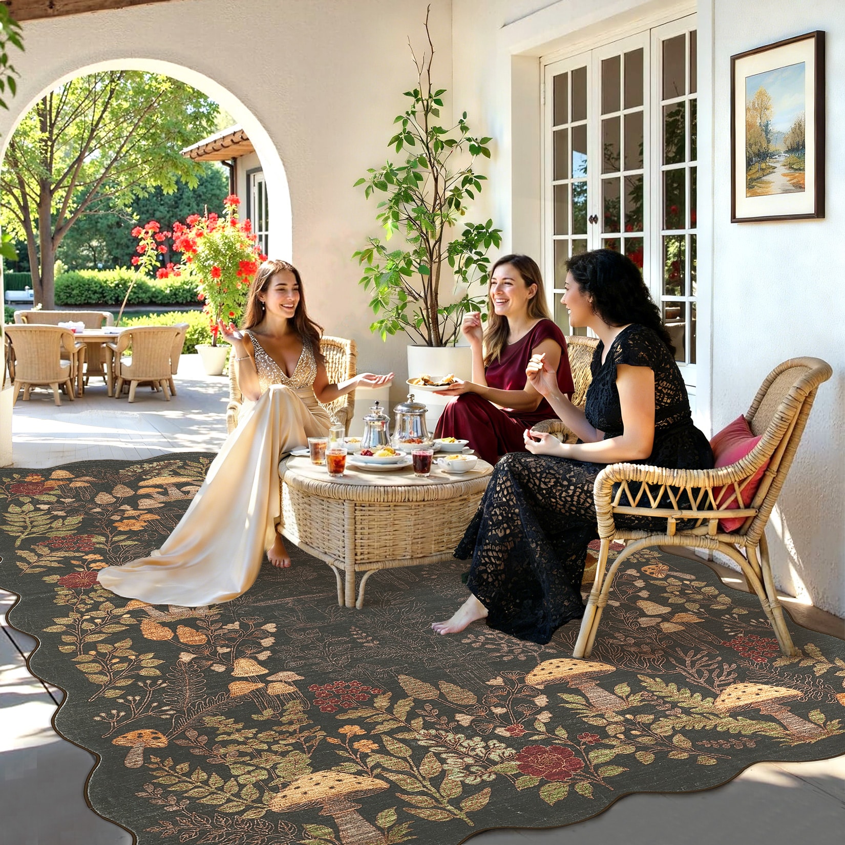 Garvee 5 x 7 ft Brown Rectangular Scalloped Mushroom Softg Non Slip ...
