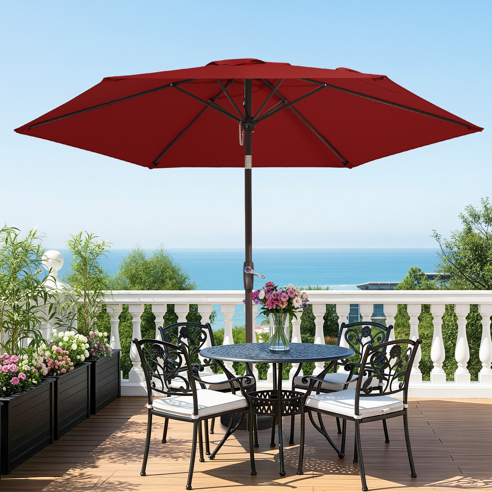 JEAREY 7.5-ft Iron Red Push-button Tilt Market Patio Umbrella in the ...