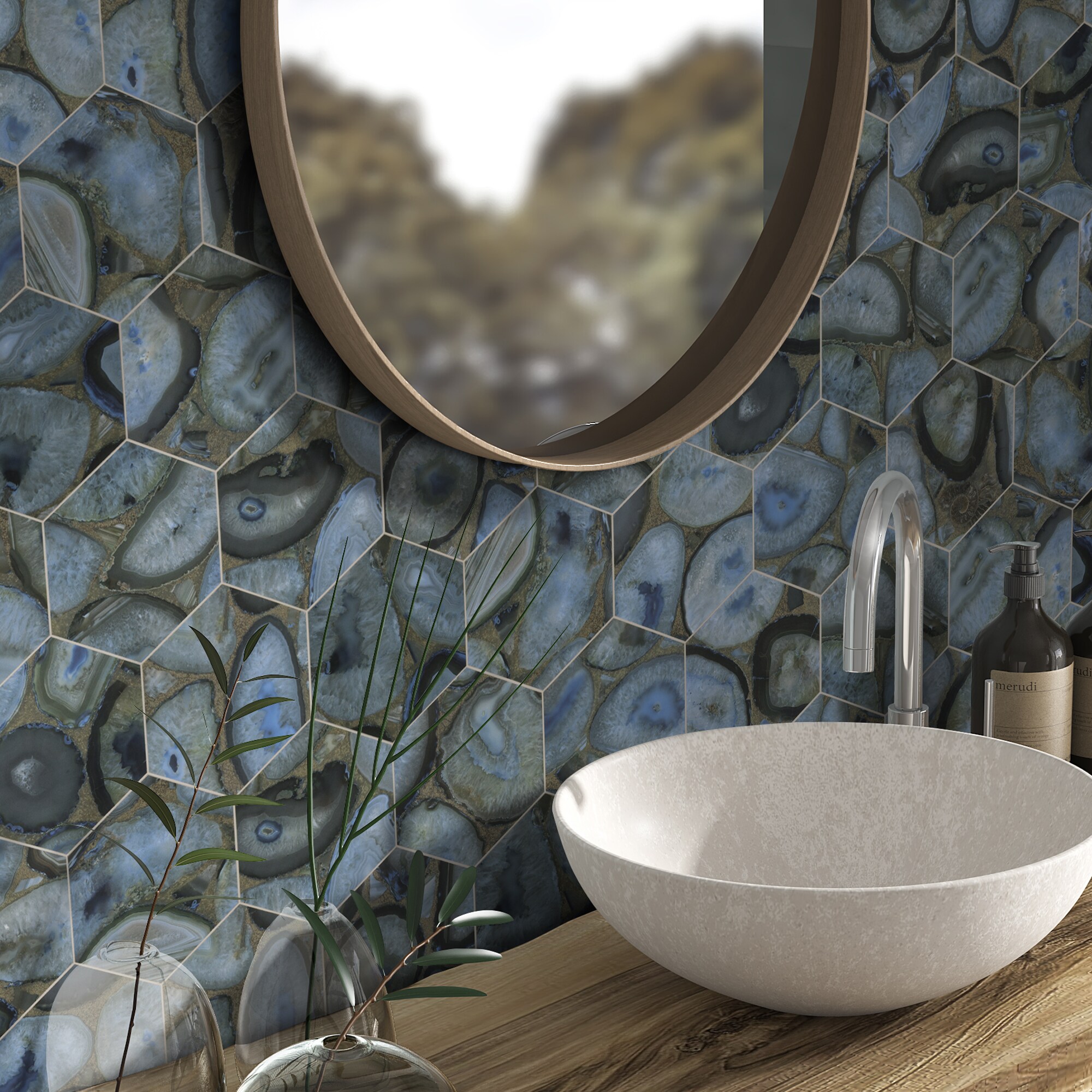 SUNWINGS Agata Blue 6-in x 7-in Matte Composite Hexagon Marble Look ...