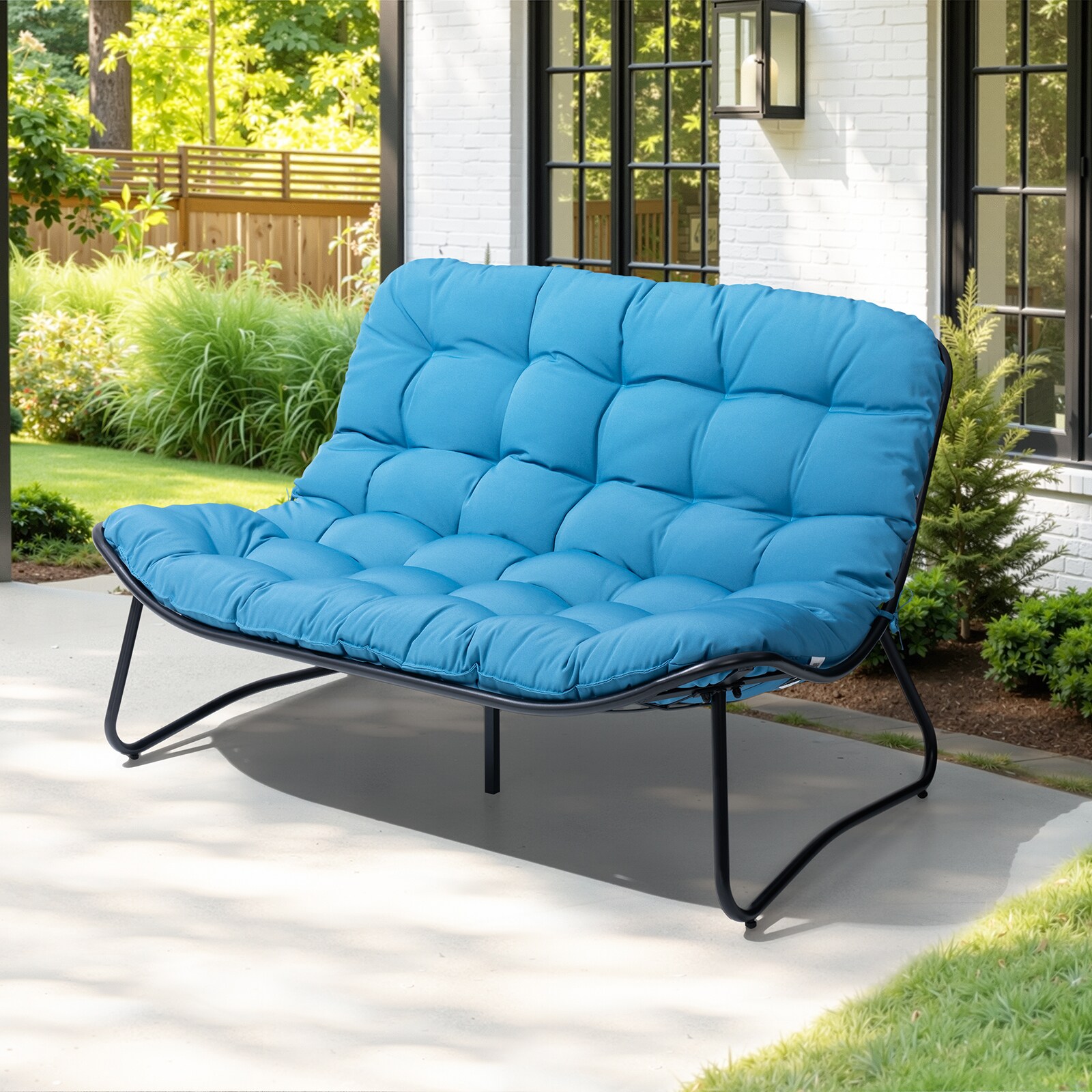 Crestlive Products Love Seat Black Metal Frame Stationary Conversation ...