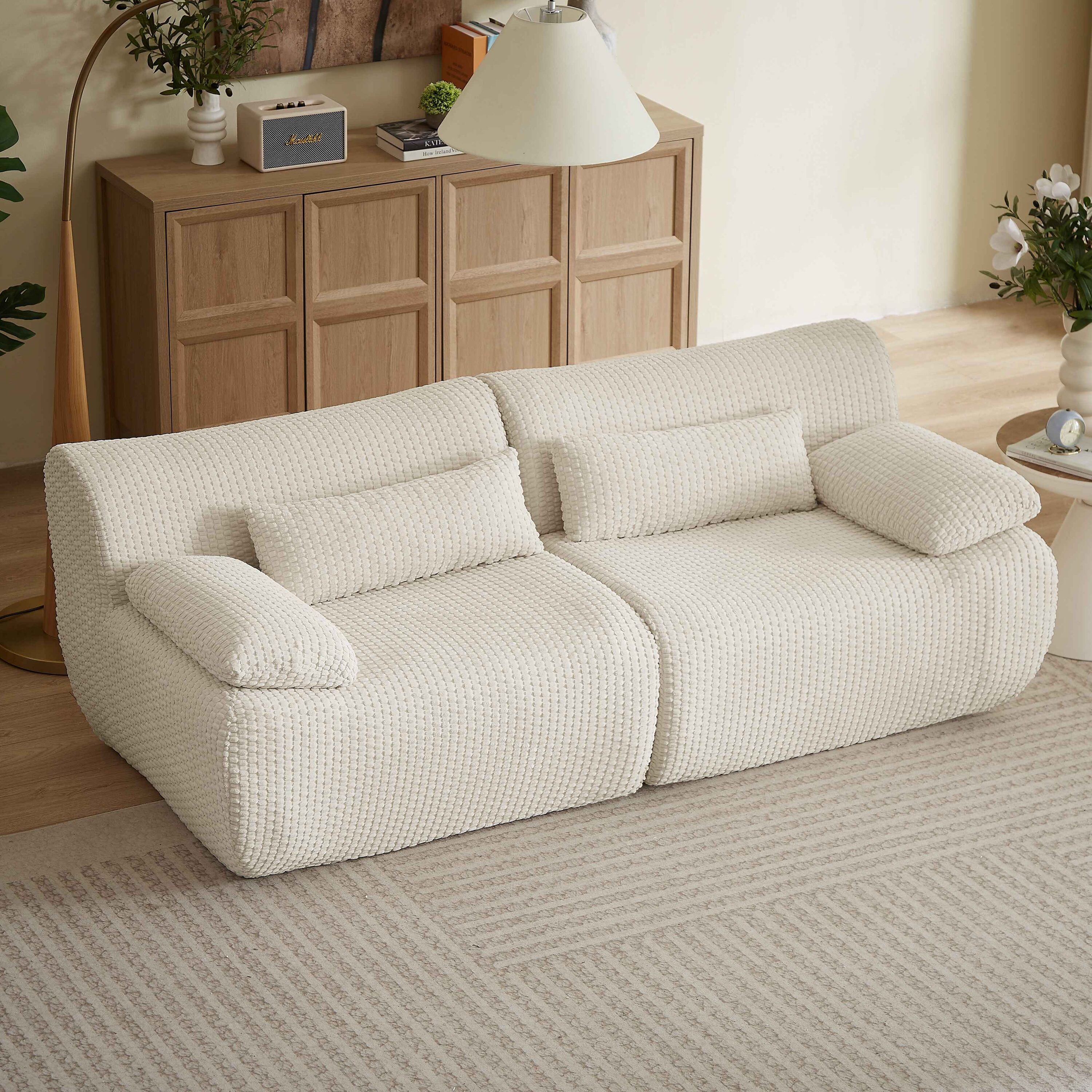 Horizons Prime Cream Corduroy Cloud Boneless Loveseat Sofa with Plush ...