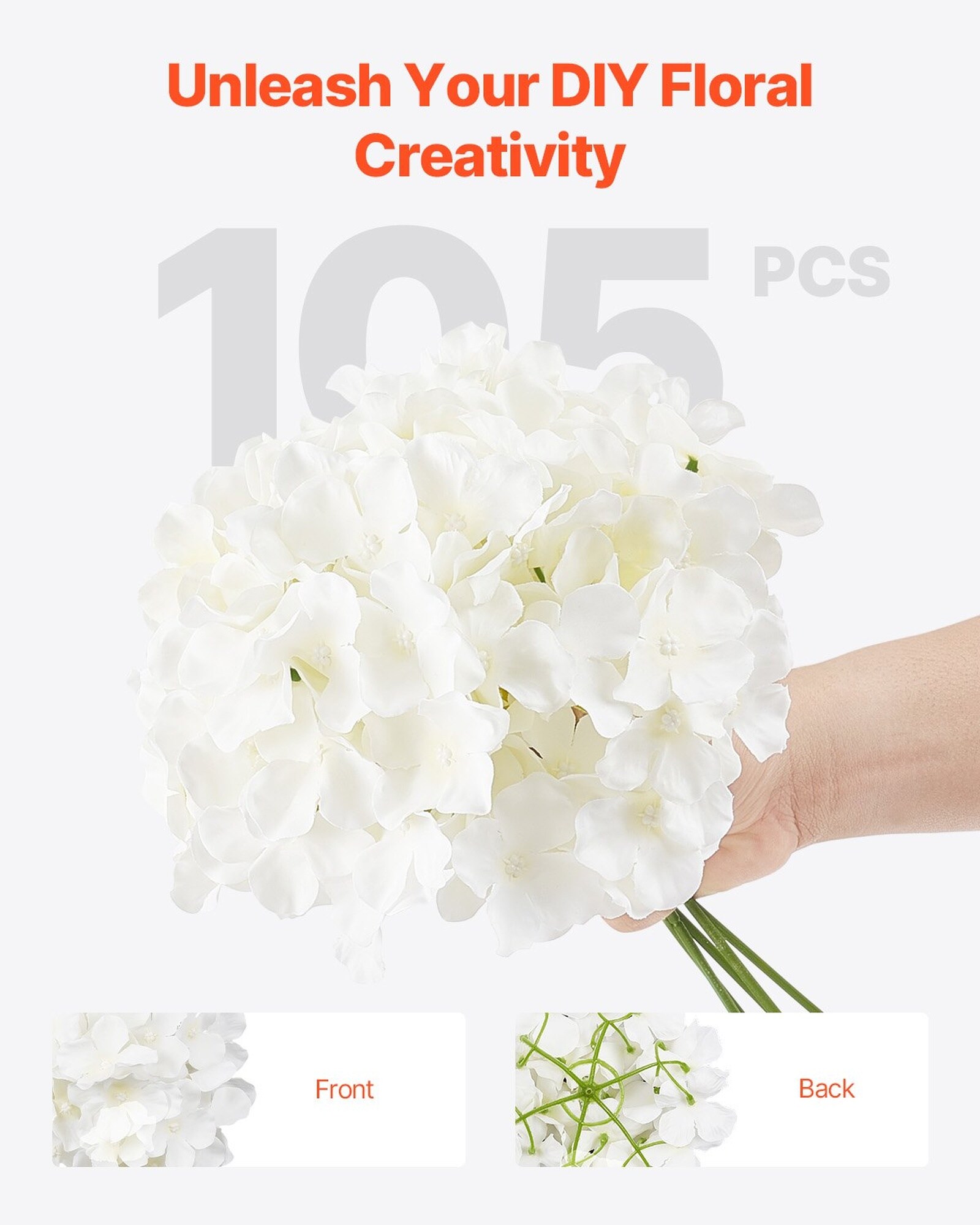 GIVIMO 105-pc White Artificial Silk hydrangeas Bulk Realistic Faux ...