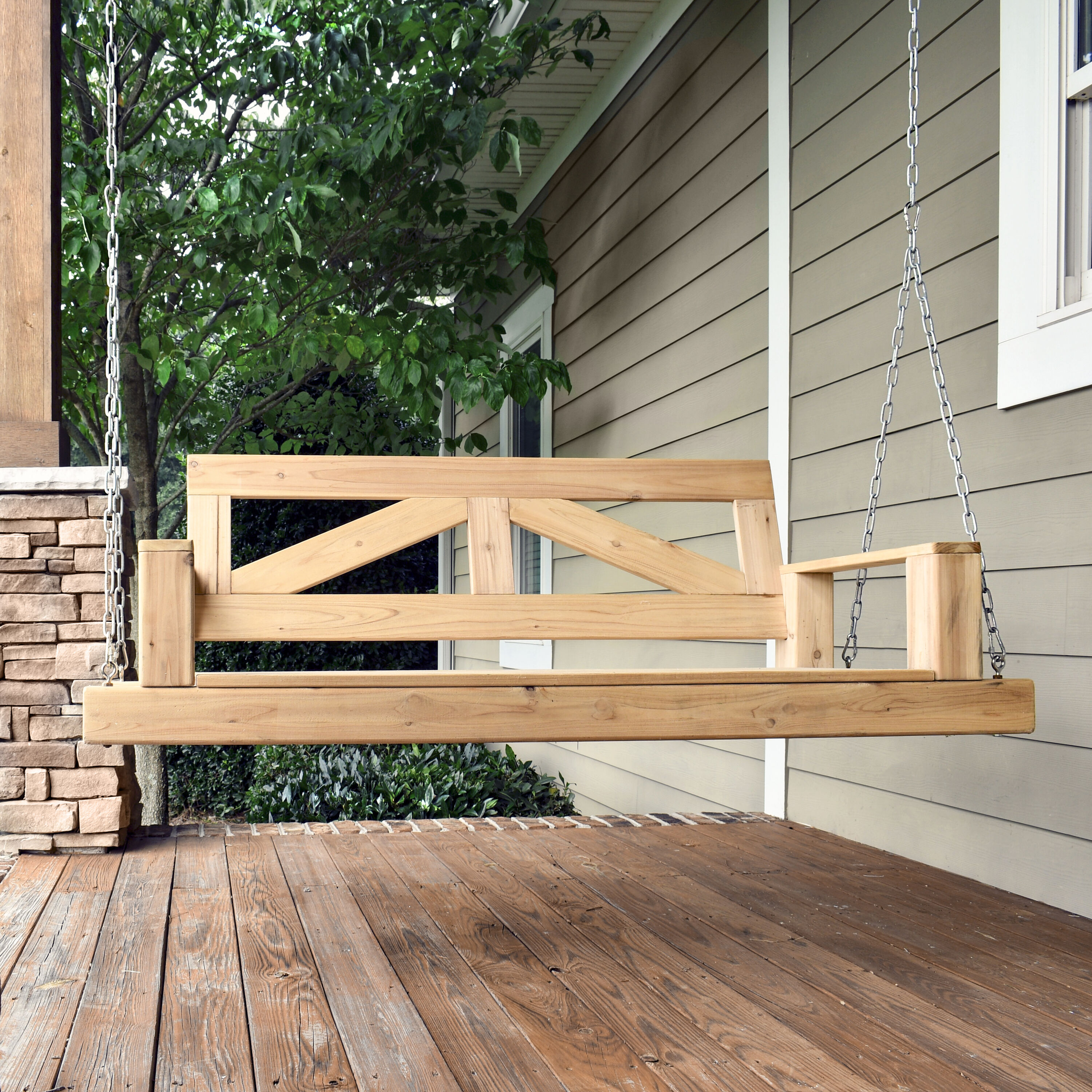 allen + roth Barndoor 2 -person Wood Outdoor Swing in the Porch Swings ...