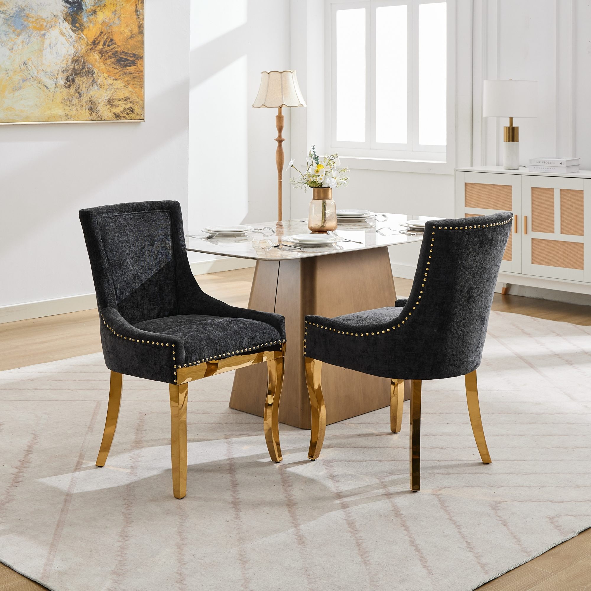 GDFStudio Set of 2 Kaung Chenille Dining Chairs Modern Style Curved ...