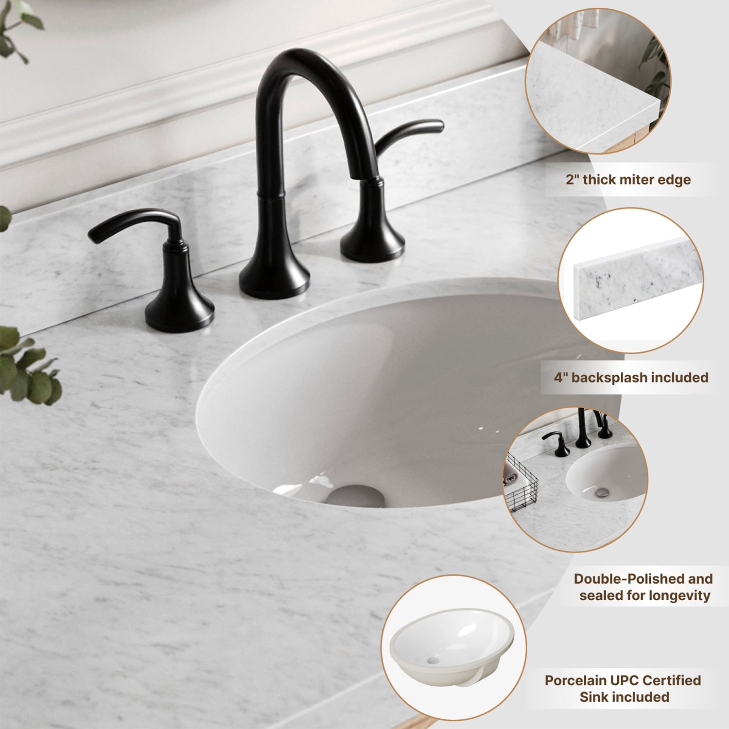 ARIEL Cambridge 72-in White Undermount Double Sink Bathroom Vanity with ...