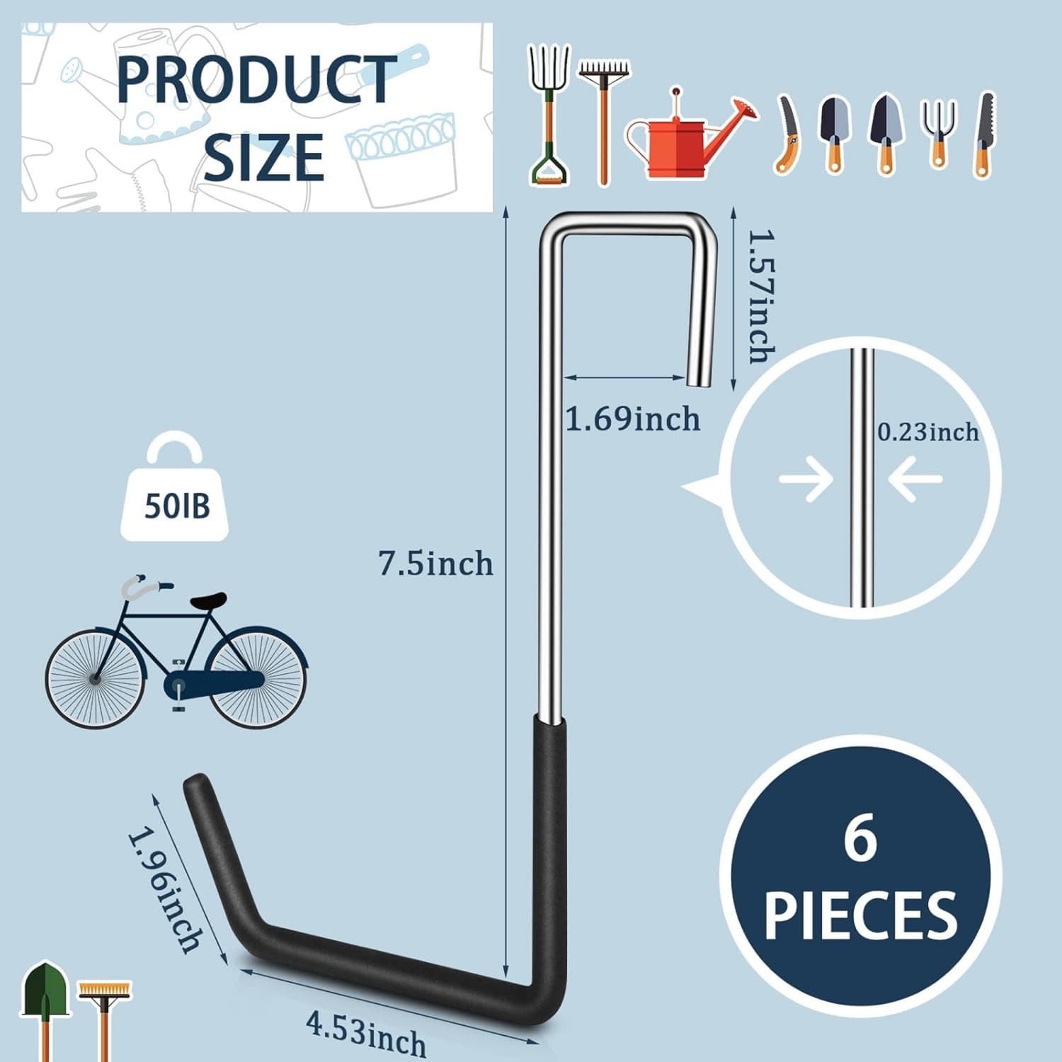 Angel Sar 6-Pack Black Heavy Duty Rafter Hooks Garage Storage Organizer ...