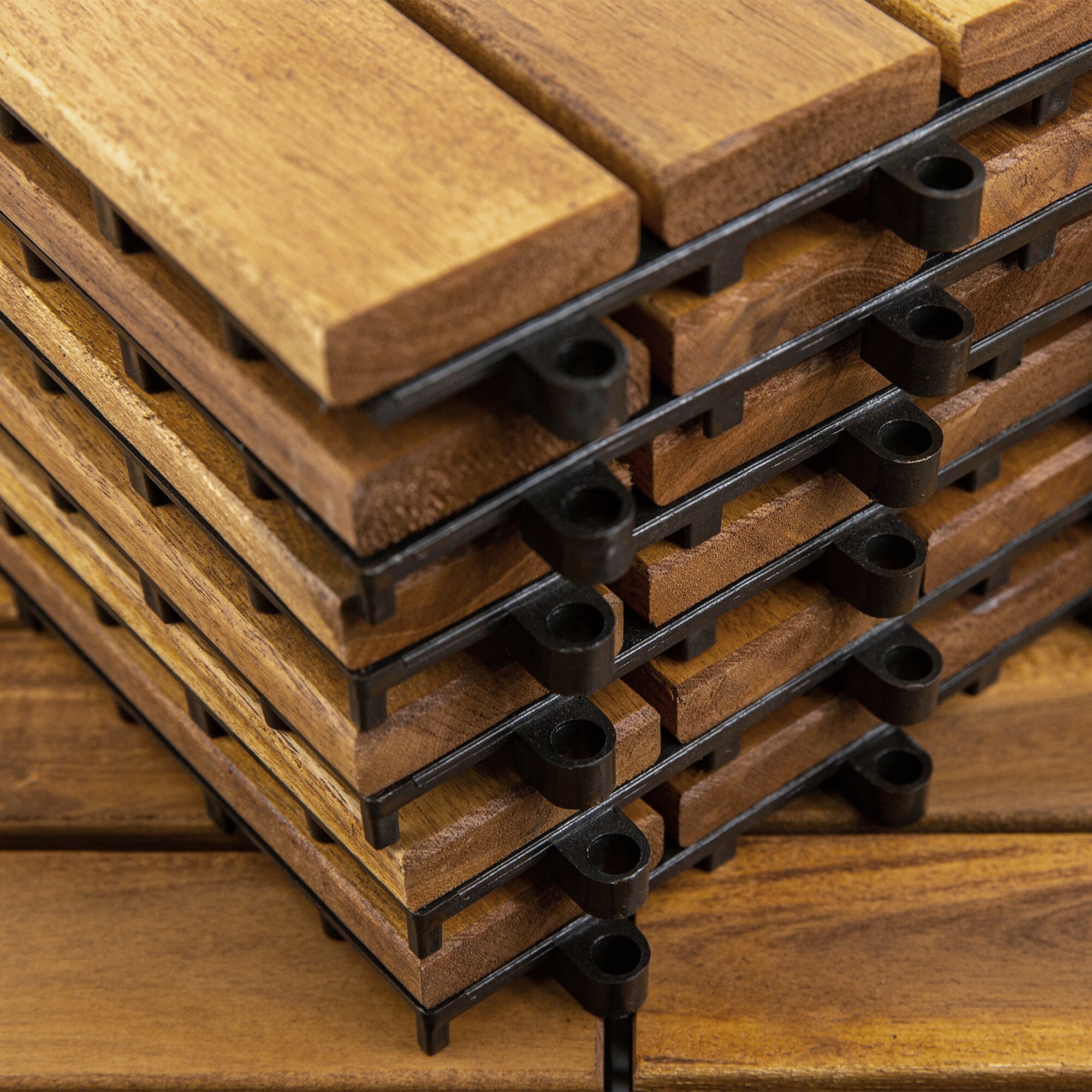 HyperDrop Cart 12 Inch Square 6-Slat Natural Acacia Wood Interlocking ...