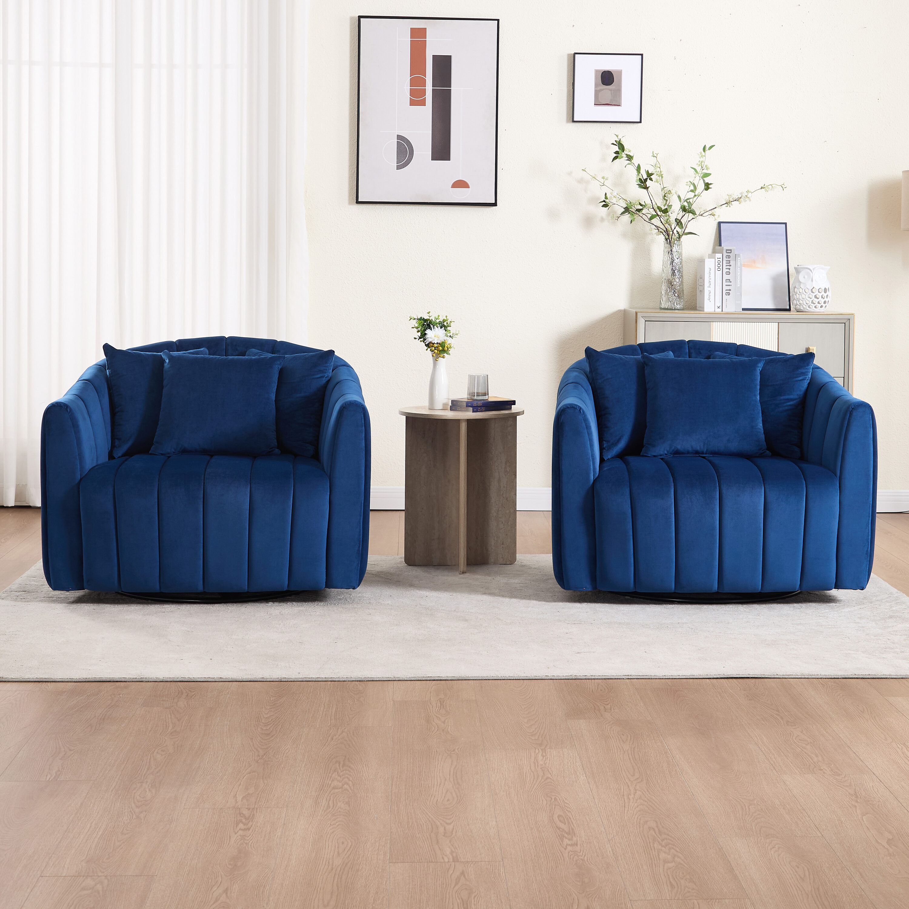 Hrinhom 40.35-in W Modern NAVY Velvet Swivel Barrel Armchair in the ...