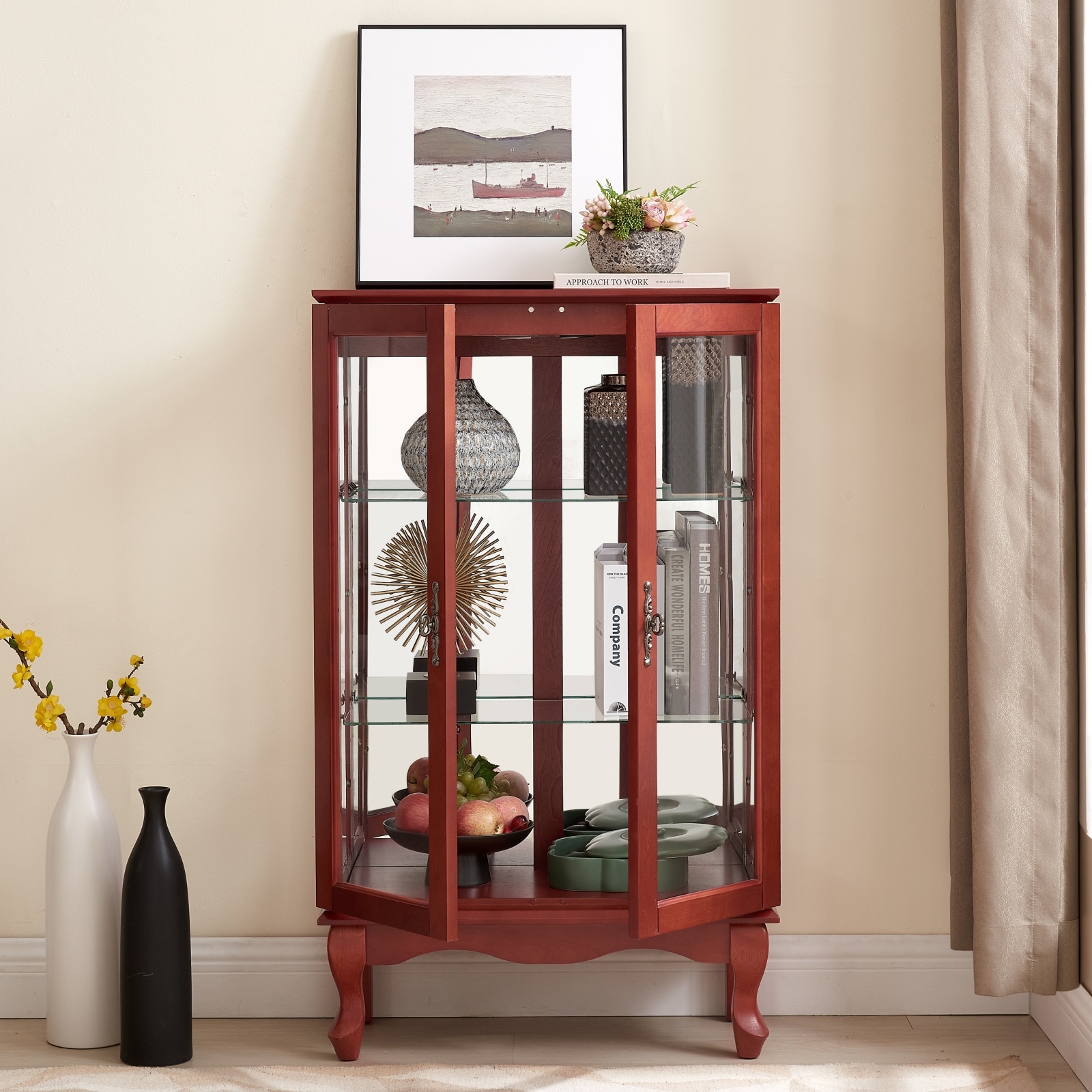 GlasFlength Corner Curio Display Cabinet with Adjustable Shelves ...