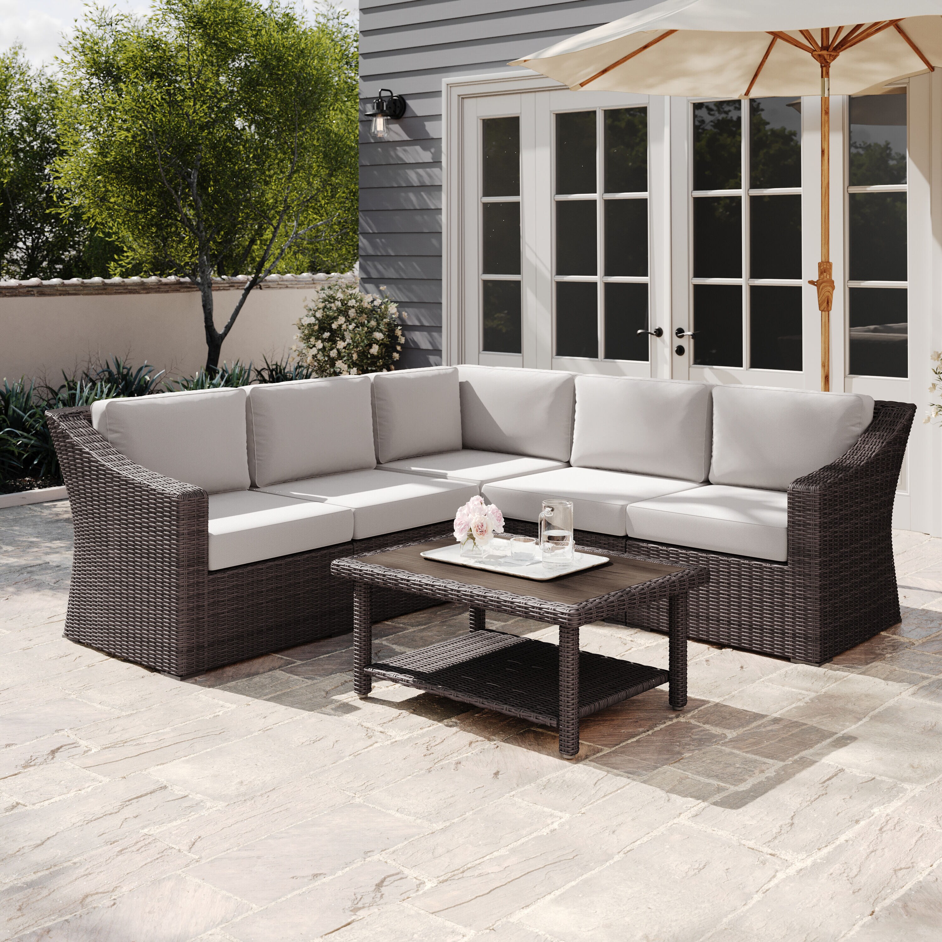 Martha Stewart Bedford Indoor-Outdoor Modular Patio 5-Seat Sectional ...