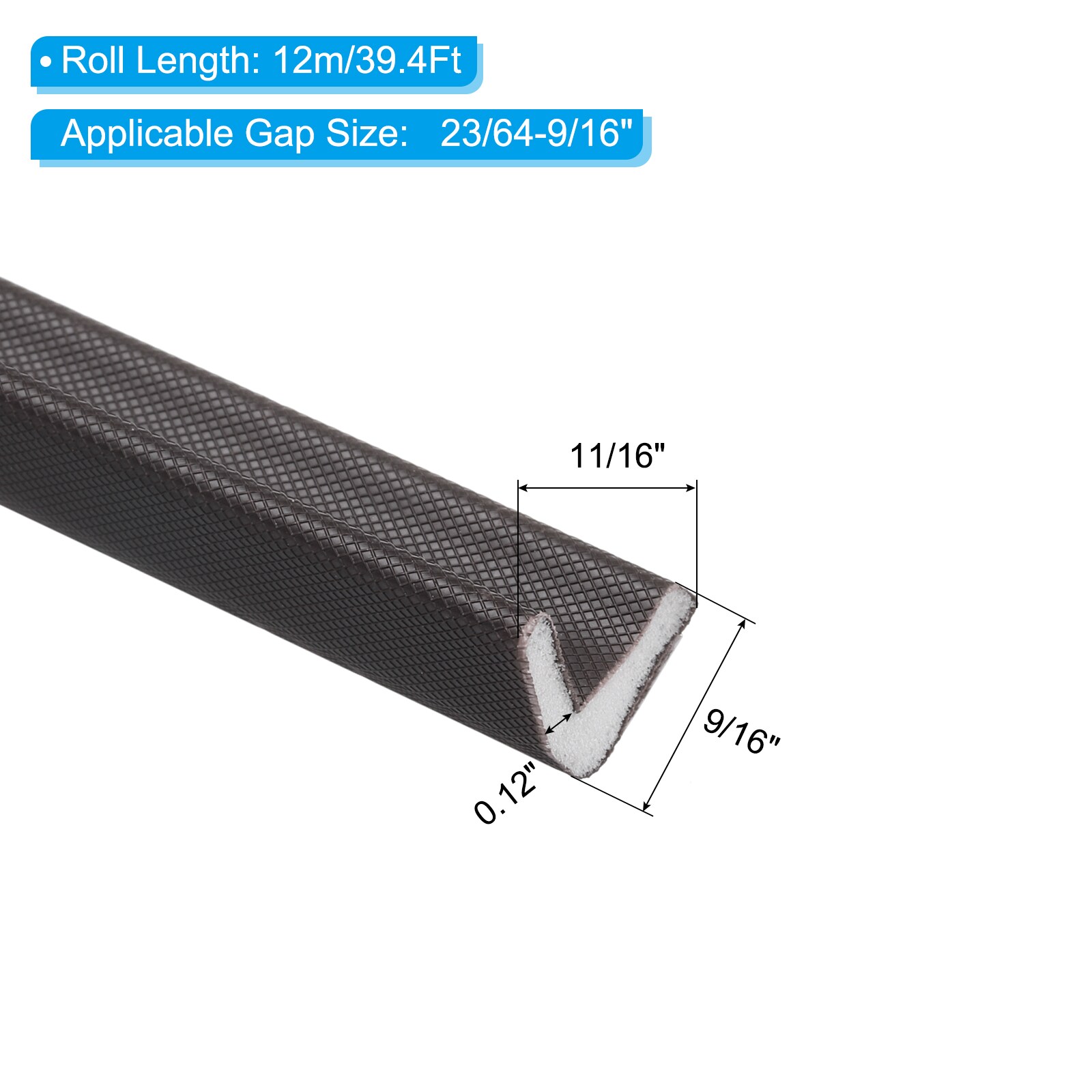 PATIKIL 39.4-Foot Weather Stripping Door Seal 9/16-Inch x 11/16-Inch PU ...