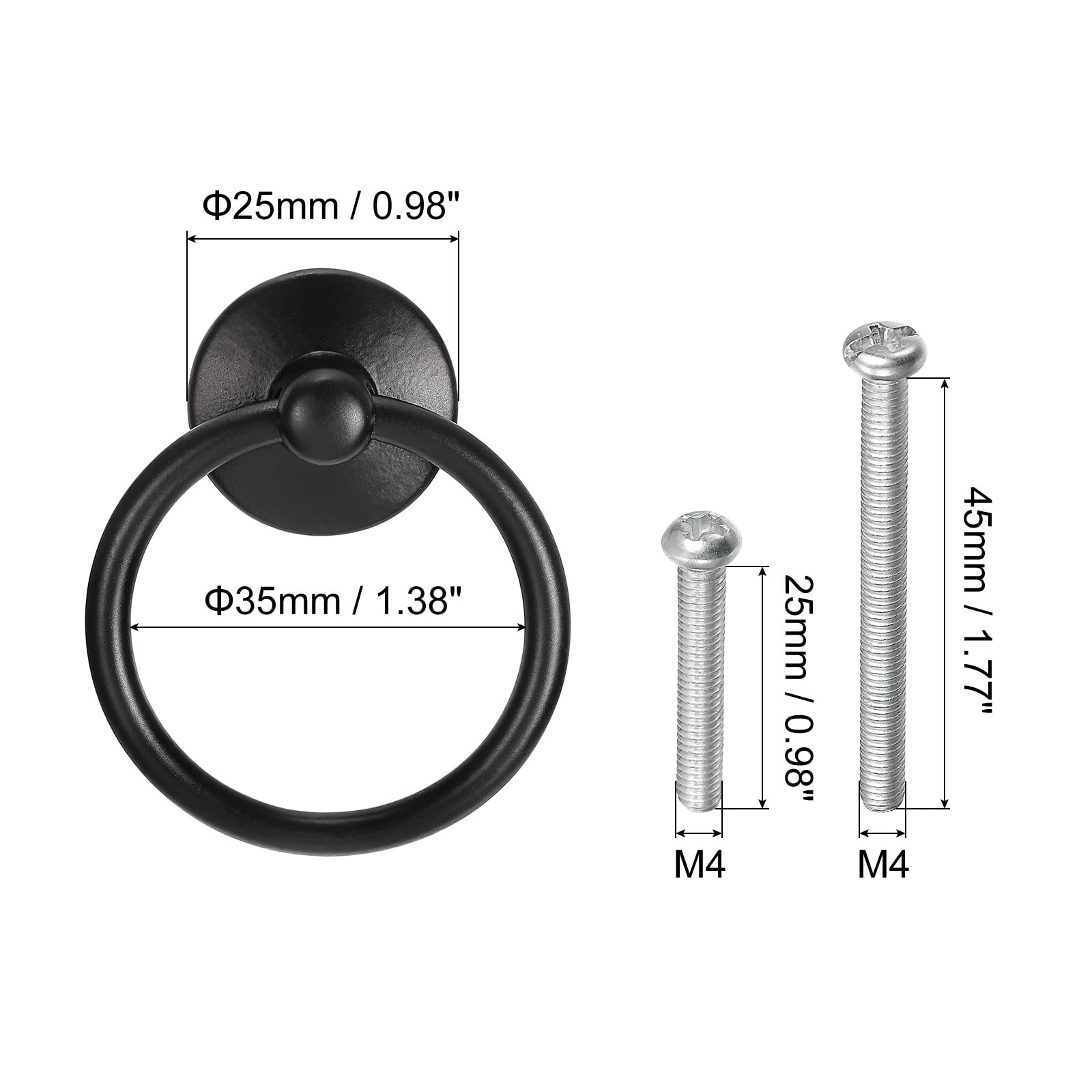 Unique Bargains 4pcs Round Ring Pulls Dresser Knobs Black Circle Drawer ...