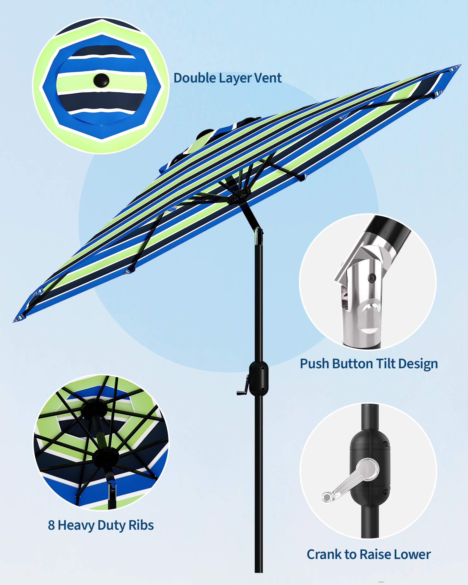 DEXSO Iron Frame 9ft Patio Umbrella Crank Lift Push Button Tilt Yellow ...
