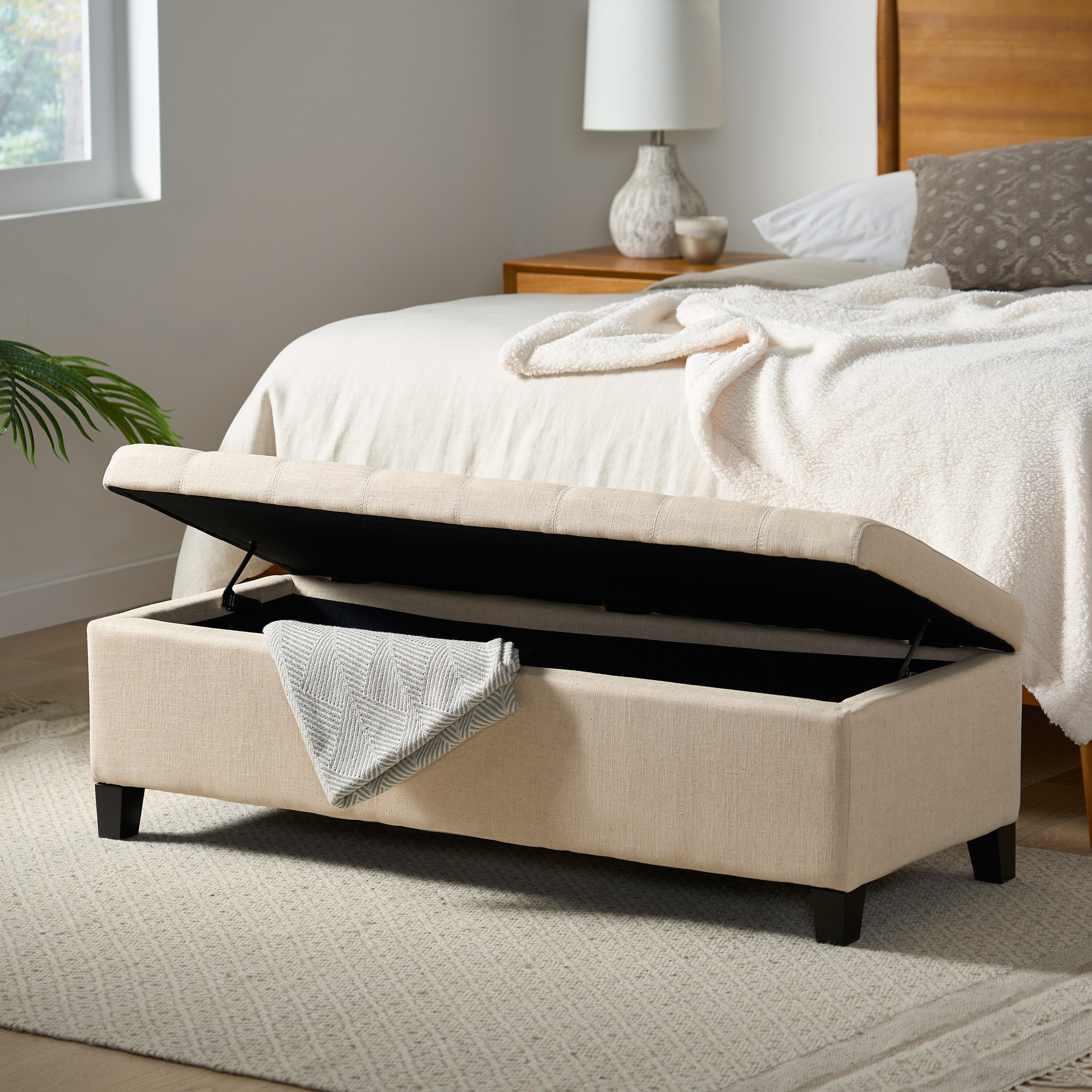 Best Selling Home Decor Modern Beige Storage Ottoman in the Ottomans ...