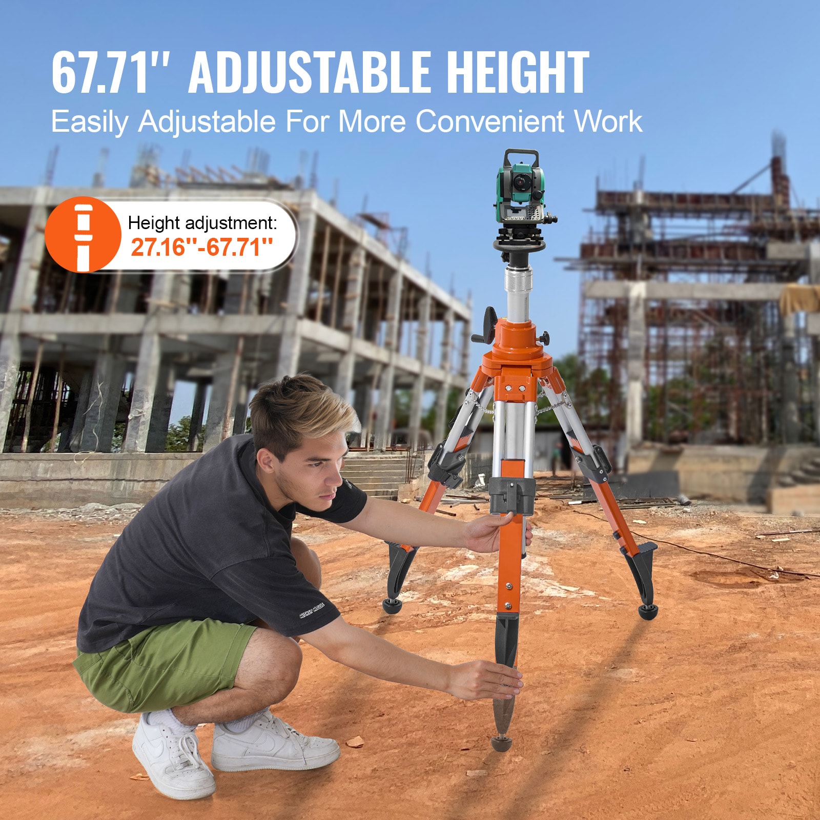 GIVIMO 5/8-11 Thread Laser Level Tripod Stand 27.16 to 67.71-in Height ...