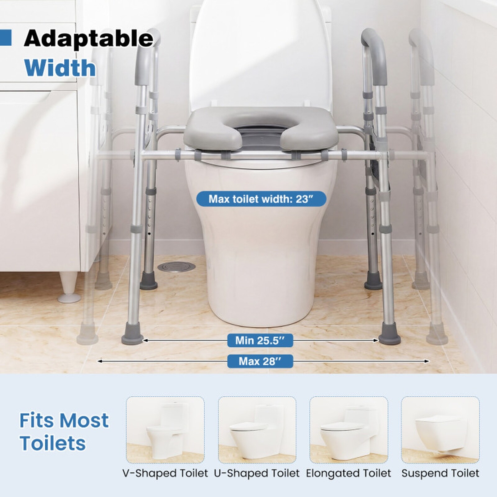SUGIFT Raised Toilet Seat with Handles for Seniors Silver 300-lb ...