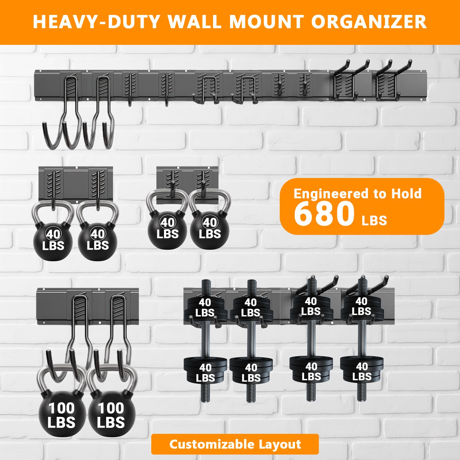 Anqtovp 64 inch Garage Tool Organizer Wall Mount Heavy Duty 680 lb ...