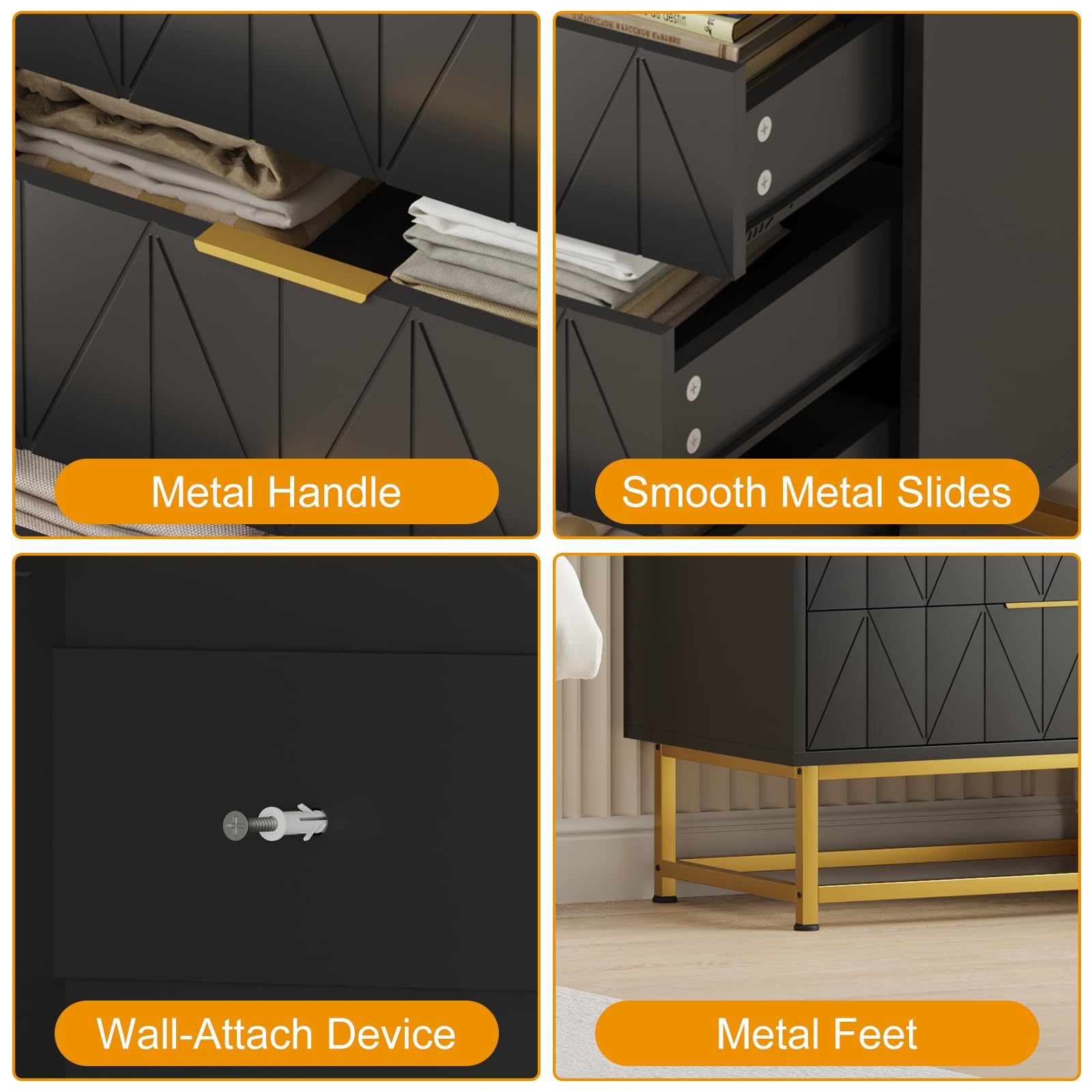 GarveeLife Modern 4 Drawer Wood Dresser with Metal Legs Wide Storage ...