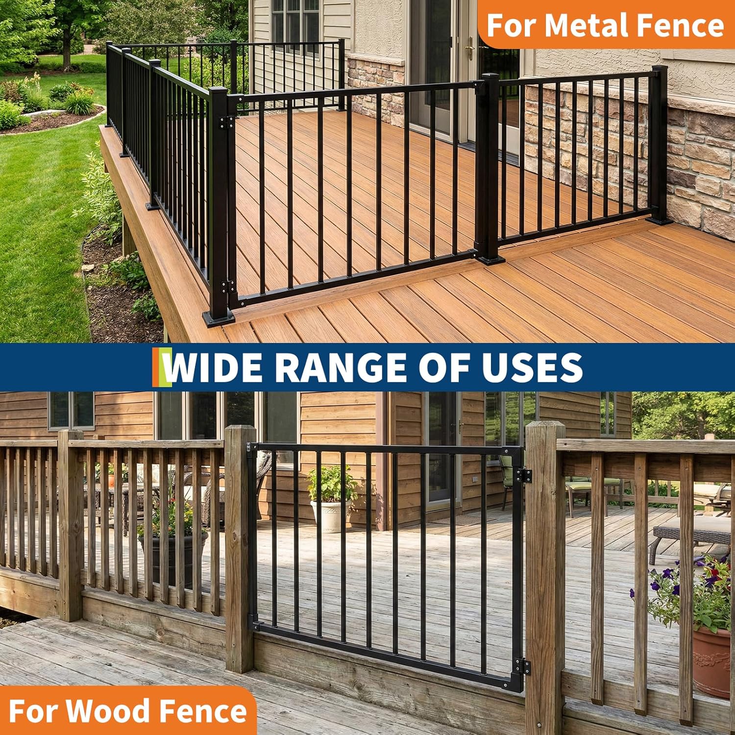 GAOMON Metal Outdoor Deck Fence Gate- Black Finish- 42x48 Inches- Heavy ...
