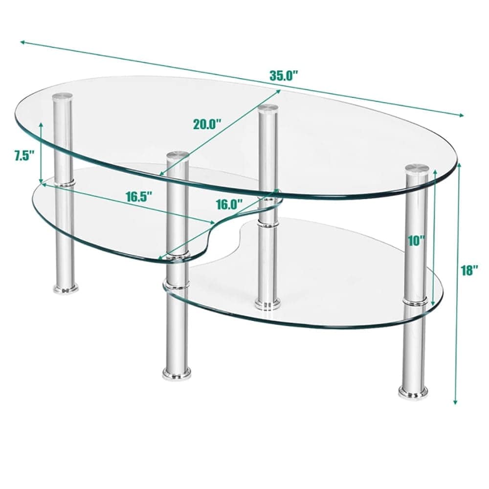 Choco Moon Tempered Glass Oval Side Coffee Tabletransparent Tempered ...