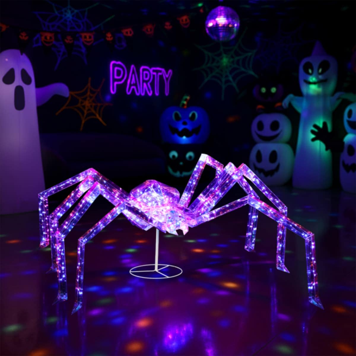 Kazeila 3ft Light Up Halloween Spider Decoration with 340 Purple LEDs ...