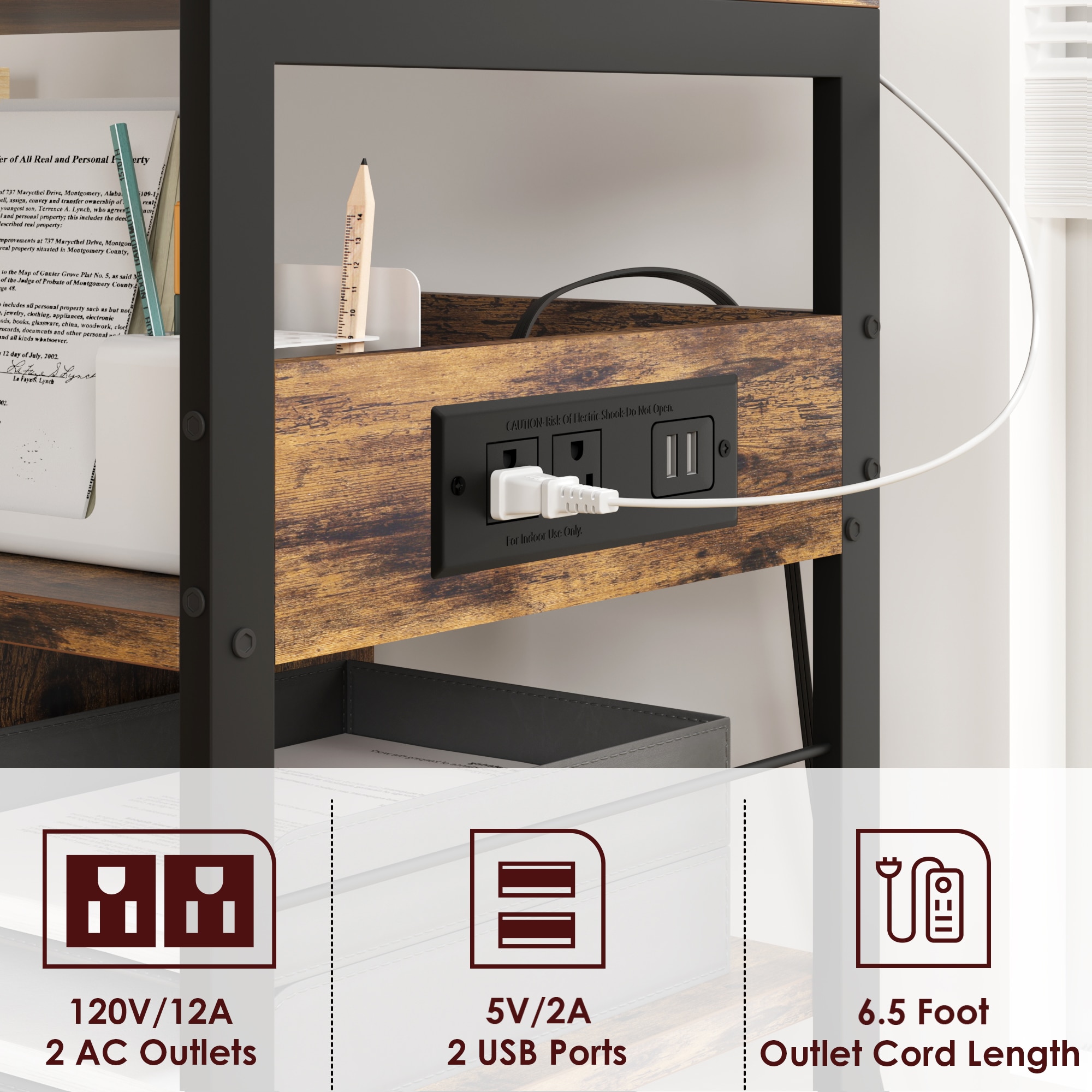 GarveeLife 4 Tier Printer Stand with Storage Shelf Power Outlets and ...